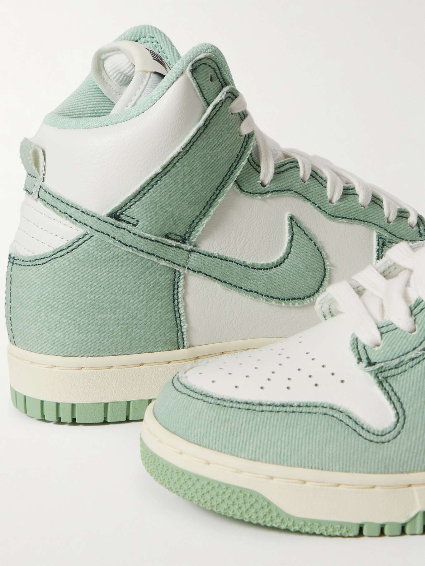 NIKE Dunk 1985 topstitched denim and leather high-top sneakers | NET-A ...