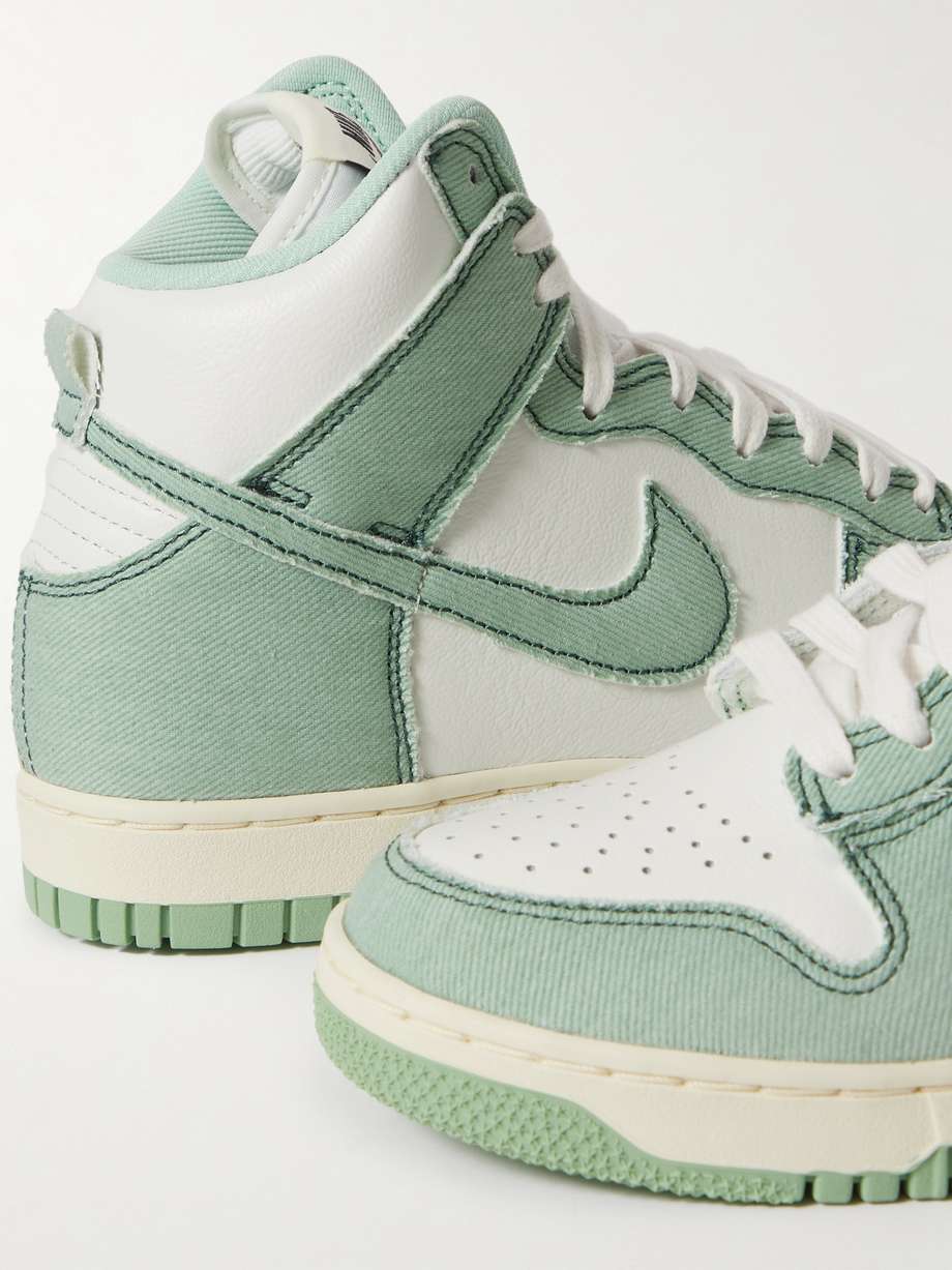 NIKE Dunk 1985 topstitched denim and leather high-top sneakers | NET-A-PORTER