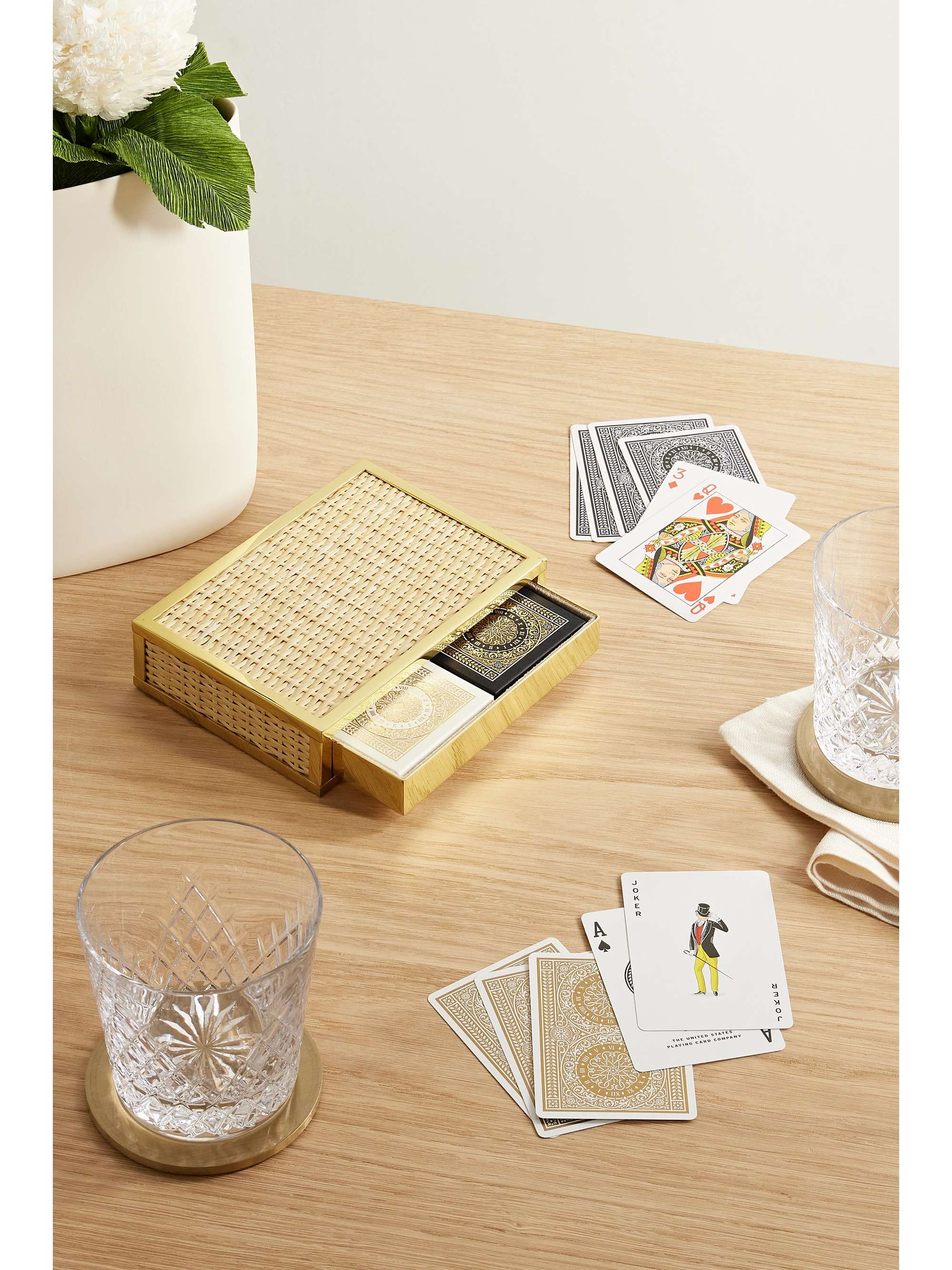 AERIN Colette cane and gold-tone playing cards set | NET-A-PORTER