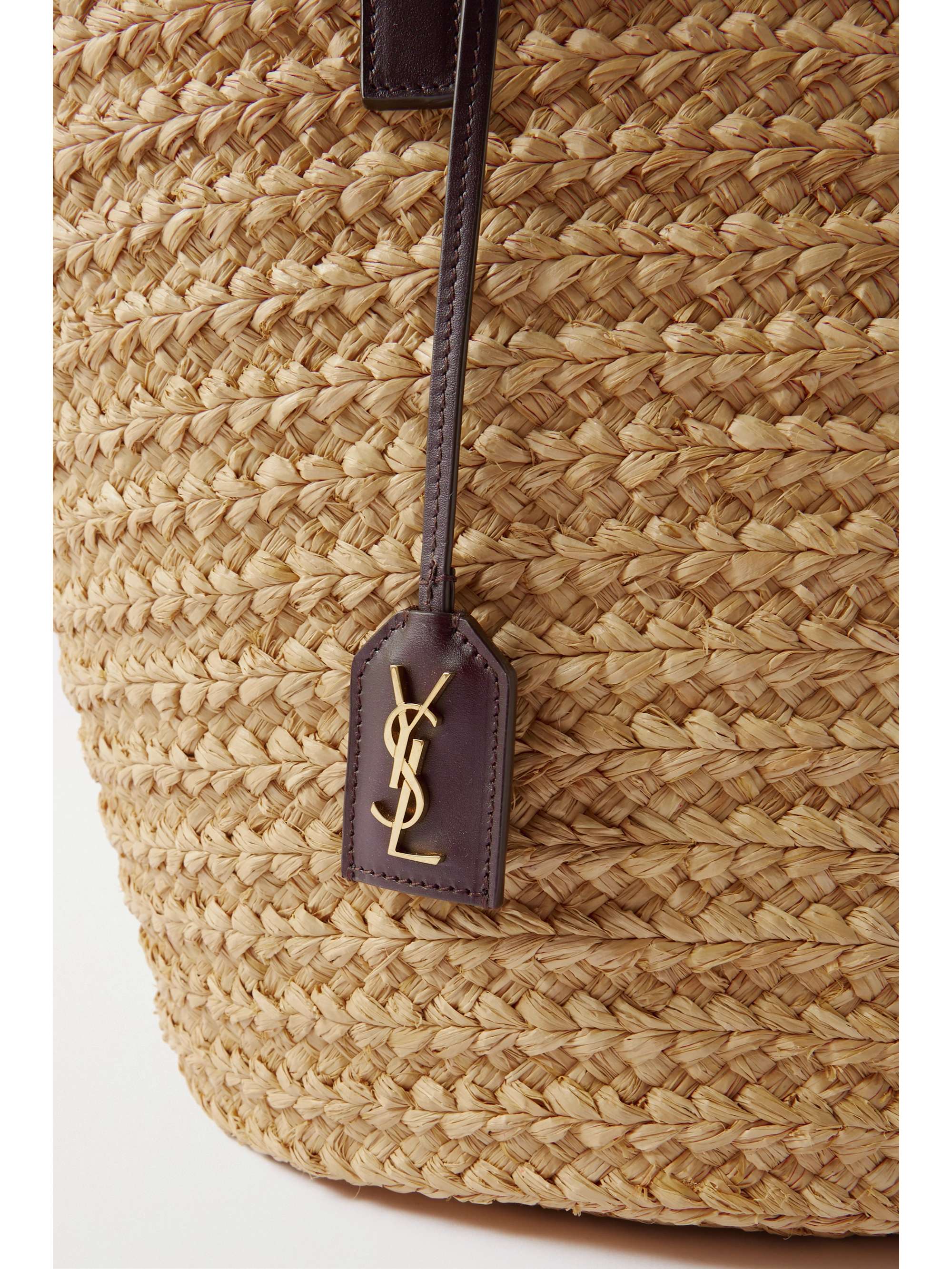 SAINT LAURENT Panier leather-trimmed raffia tote | NET-A-PORTER