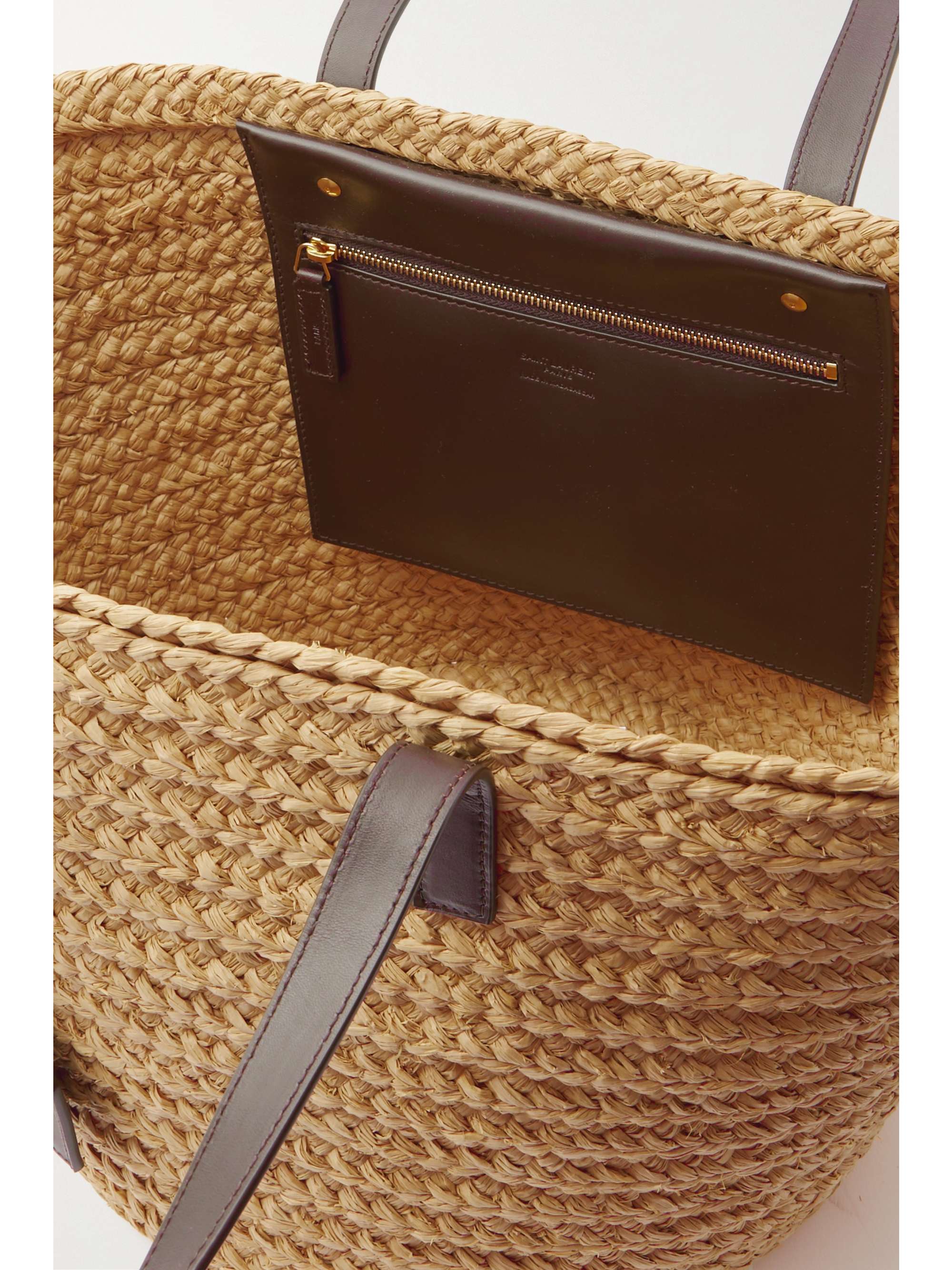SAINT LAURENT Panier leather-trimmed raffia tote | NET-A-PORTER