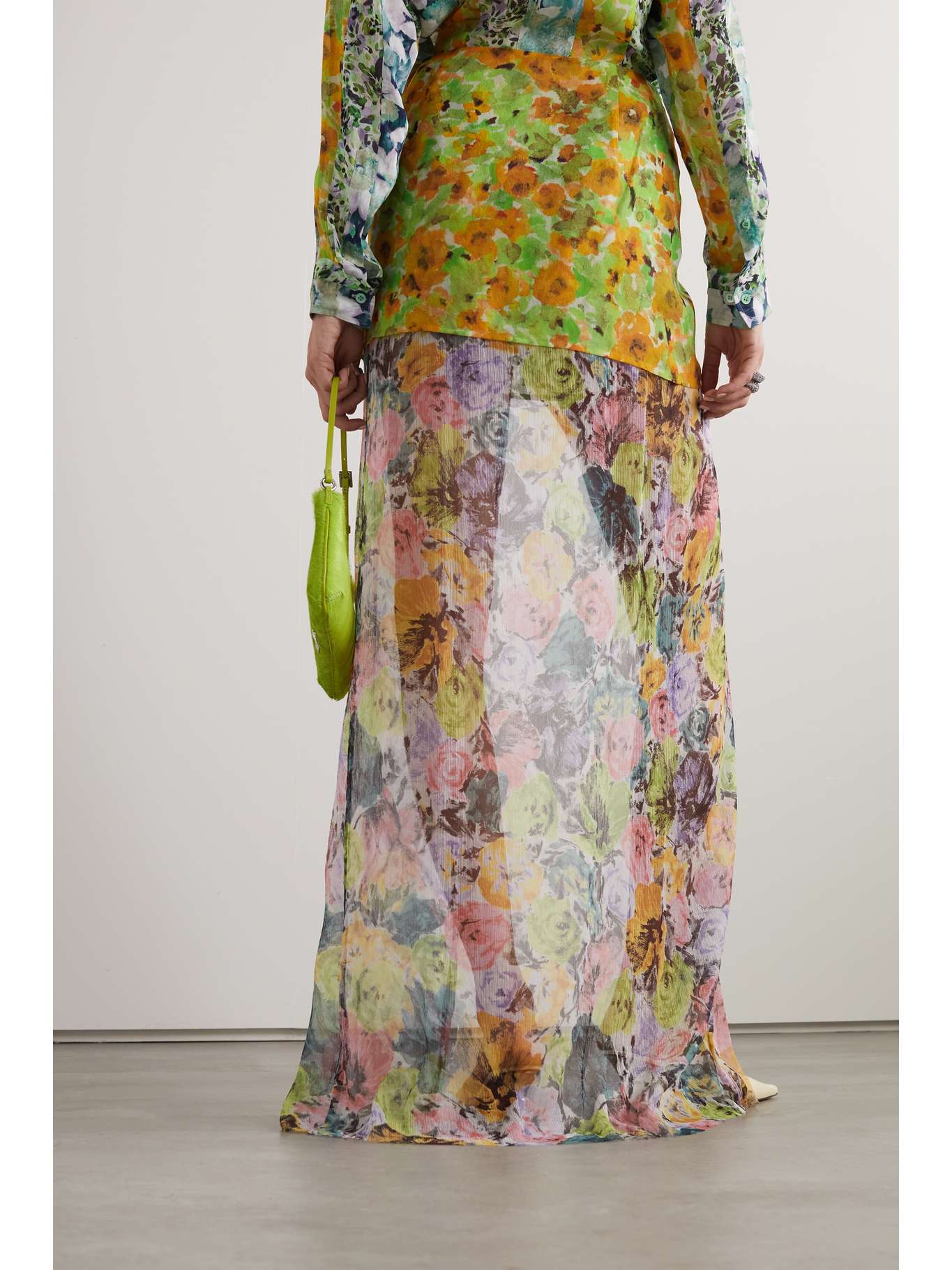 Yellow Layered floral-print silk-georgette and chiffon maxi wrap skirt ...