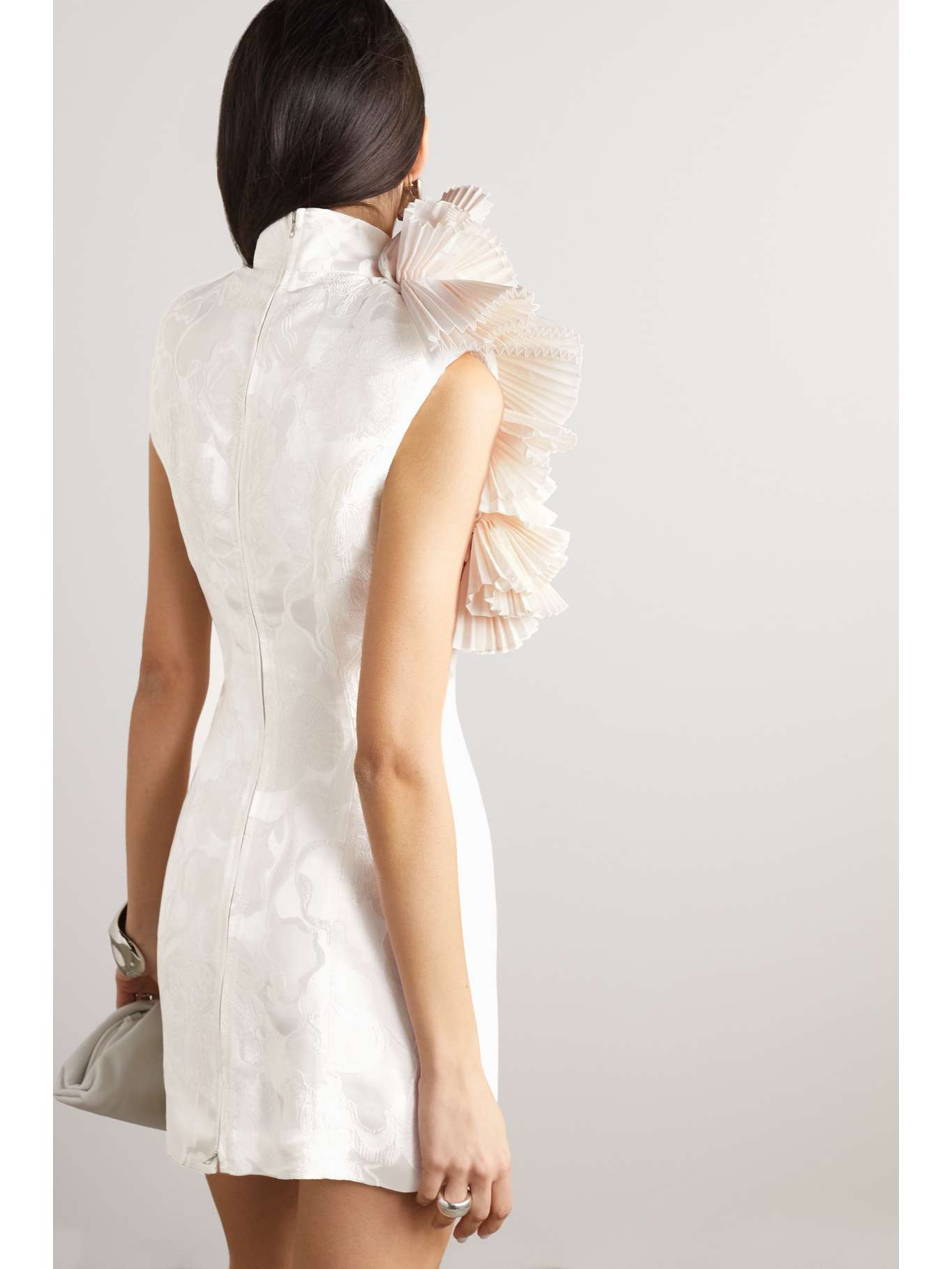 DRIES VAN NOTEN Plissé-crepe trimmed satin-jacquard mini dress | NET-A ...