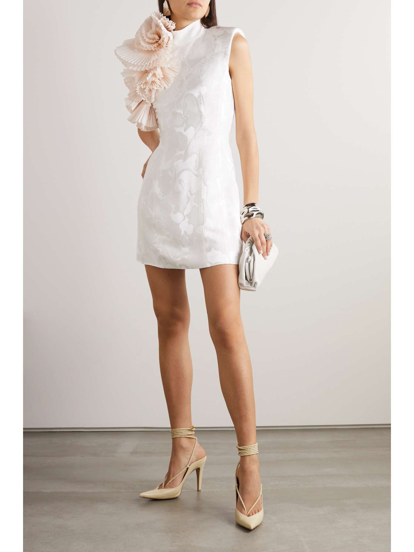 DRIES VAN NOTEN Plissé-crepe trimmed satin-jacquard mini dress | NET-A ...