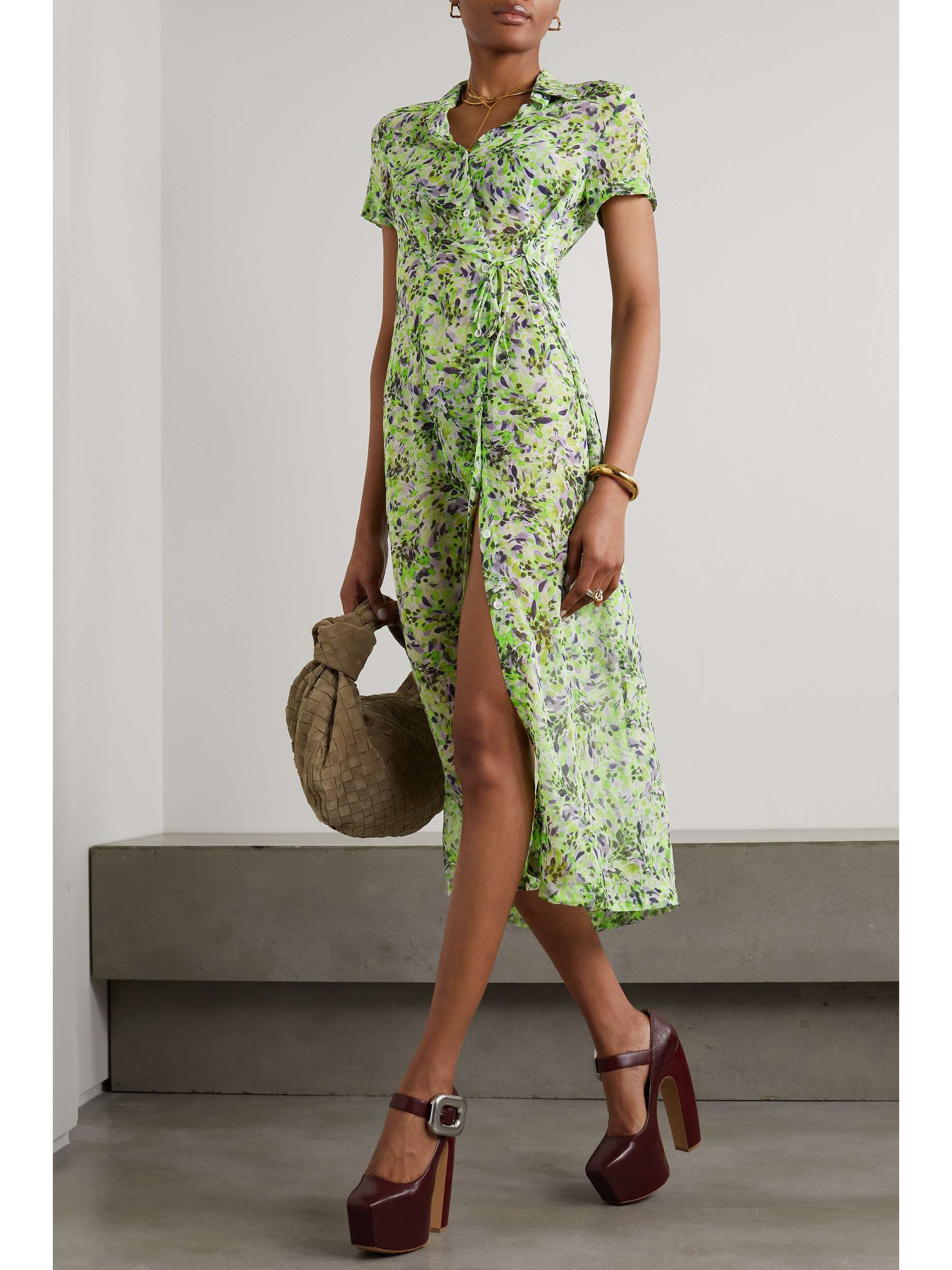 Light green Floral-print silk-voile midi shirt dress | DRIES VAN NOTEN ...