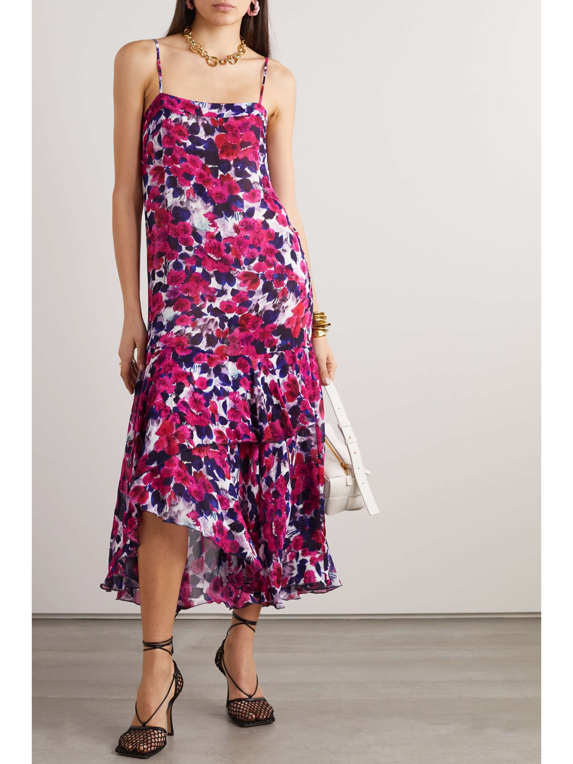 Dries Van Noten Ruffled Floral Print Chiffon Midi Dress Net A Porter