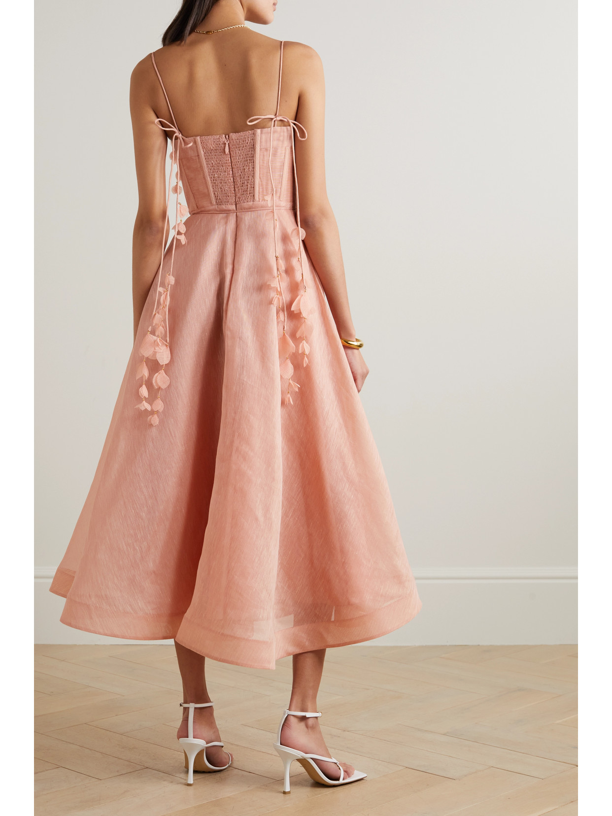 Zimmermann Wonderland Silk And Linen Midi Corset Dress In Dusty Pink ...