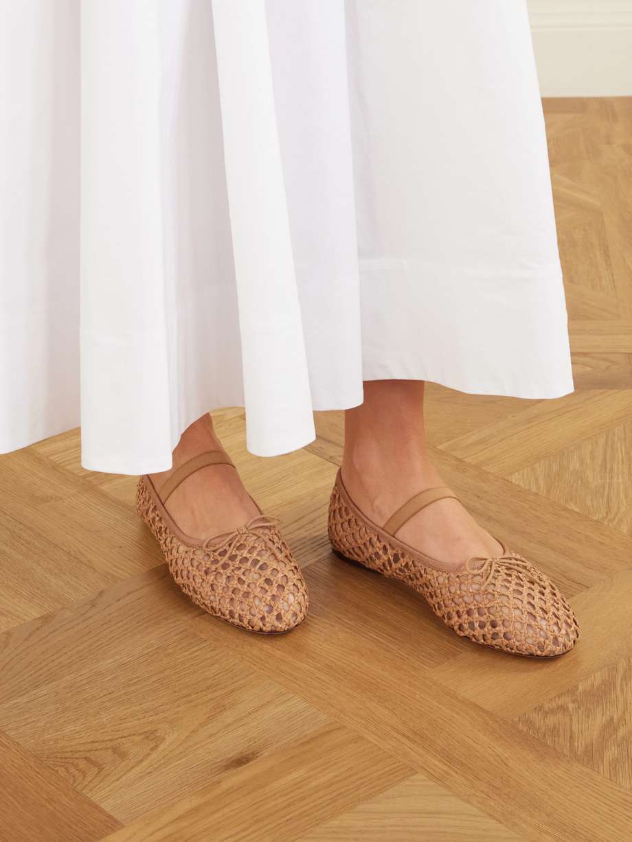 LOEFFLER RANDALL Leonie grosgrain-trimmed raffia Mary Jane ballet flats ...