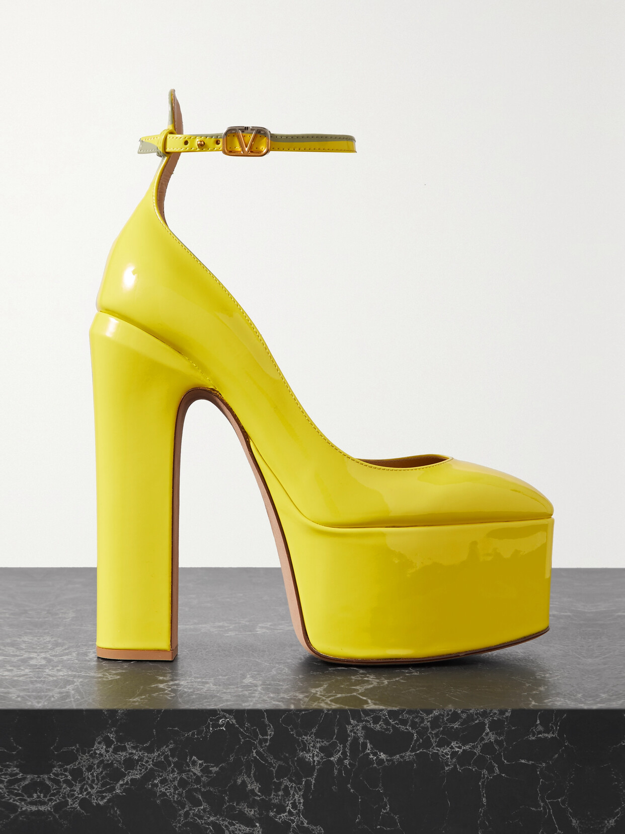 Valentino Garavani Tan-go 155 Patent-leather Platform Pumps In Yellow ...