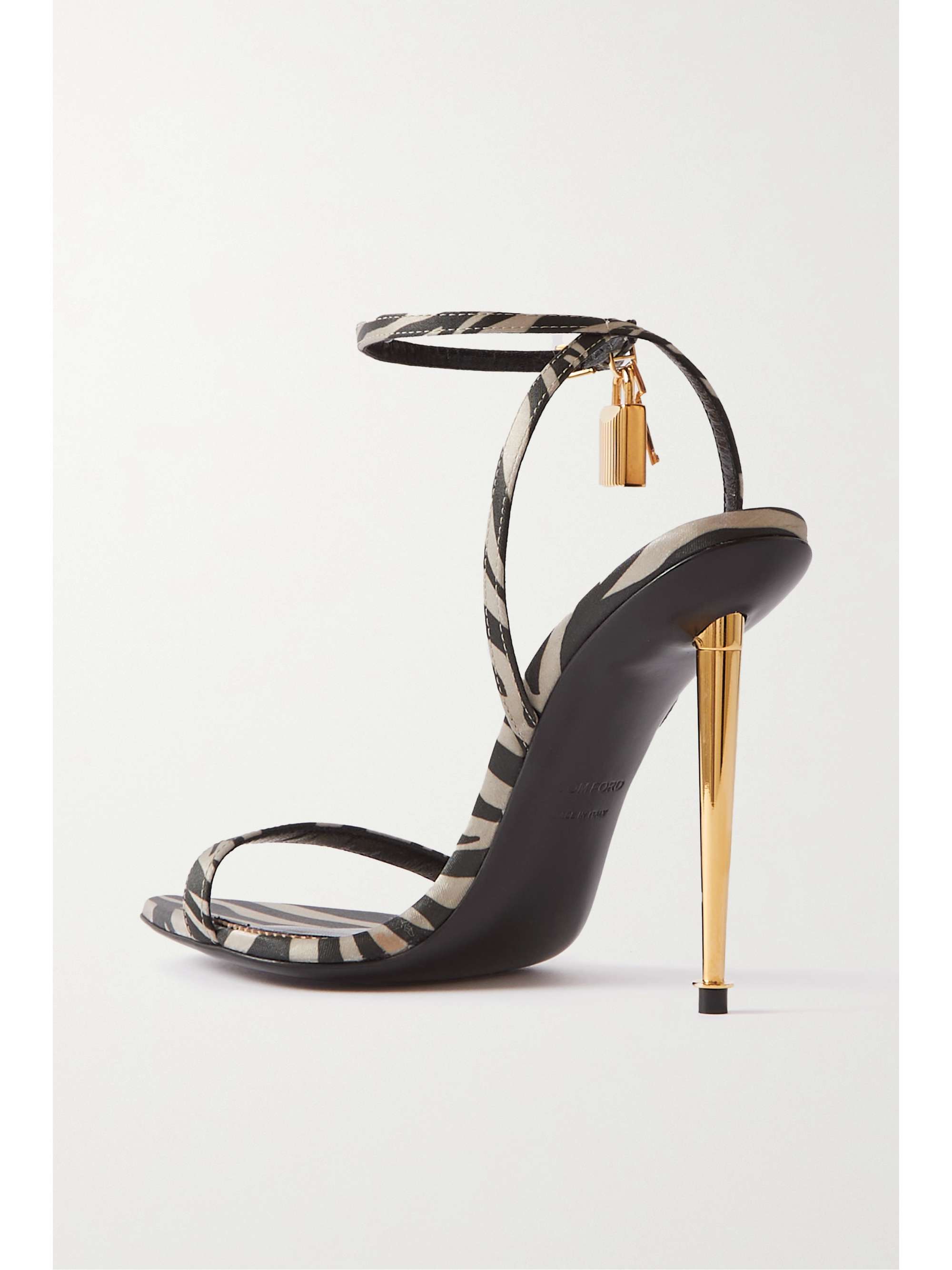 TOM FORD Padlock zebra-print satin sandals | NET-A-PORTER