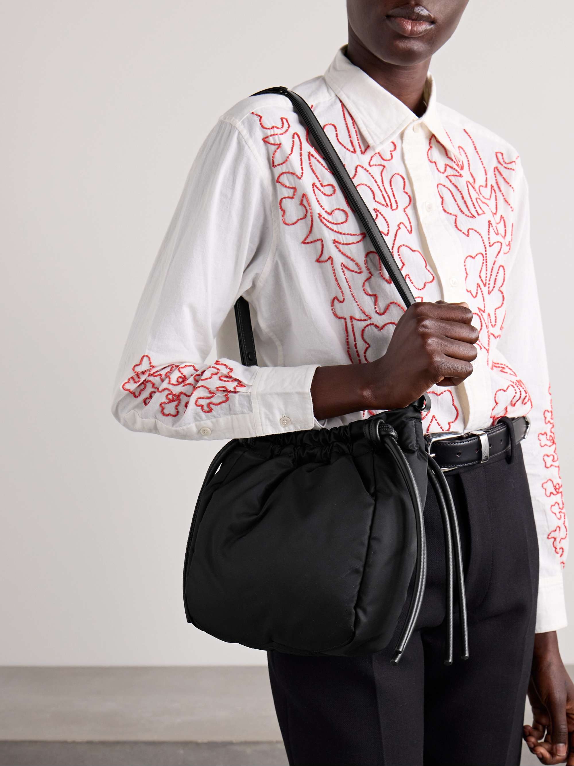 PROENZA SCHOULER Drawstring leather-trimmed nylon pouch | NET-A-PORTER