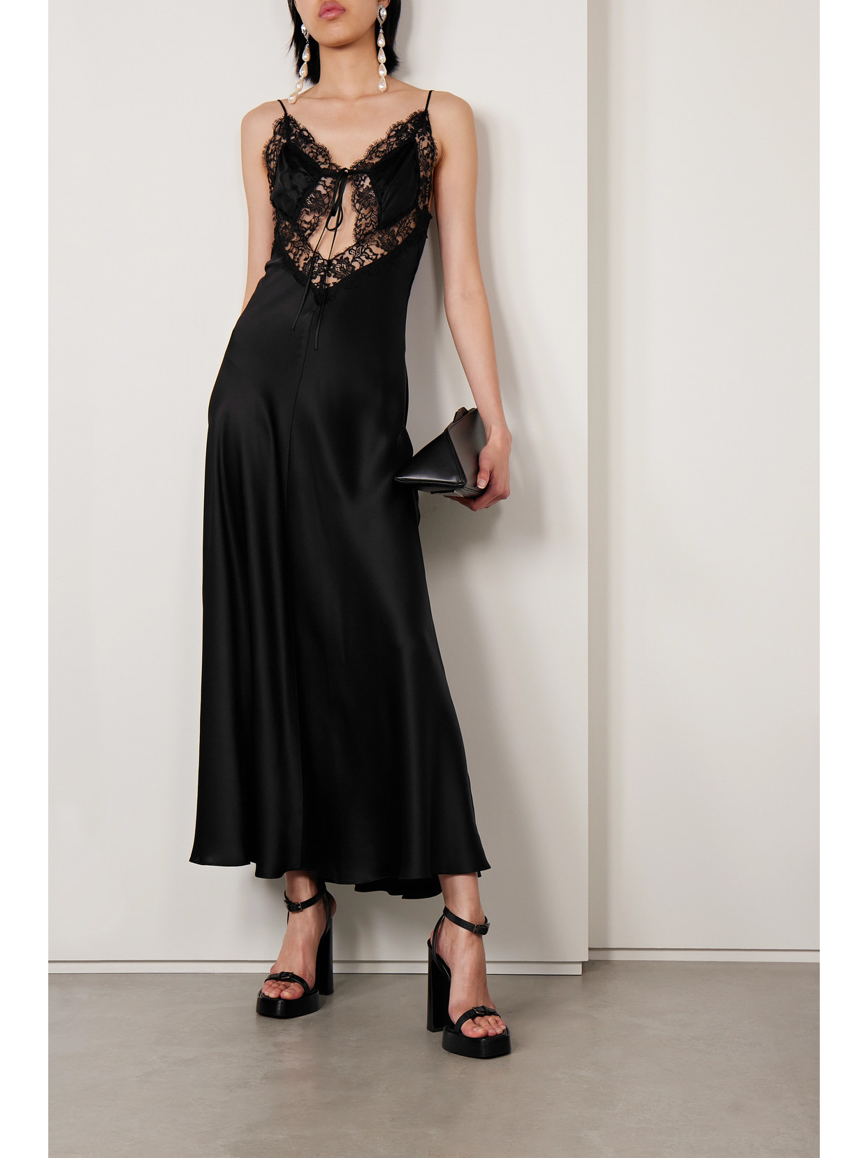 Rodarte Cutout Lace-trimmed Silk Maxi Dress In Black | ModeSens