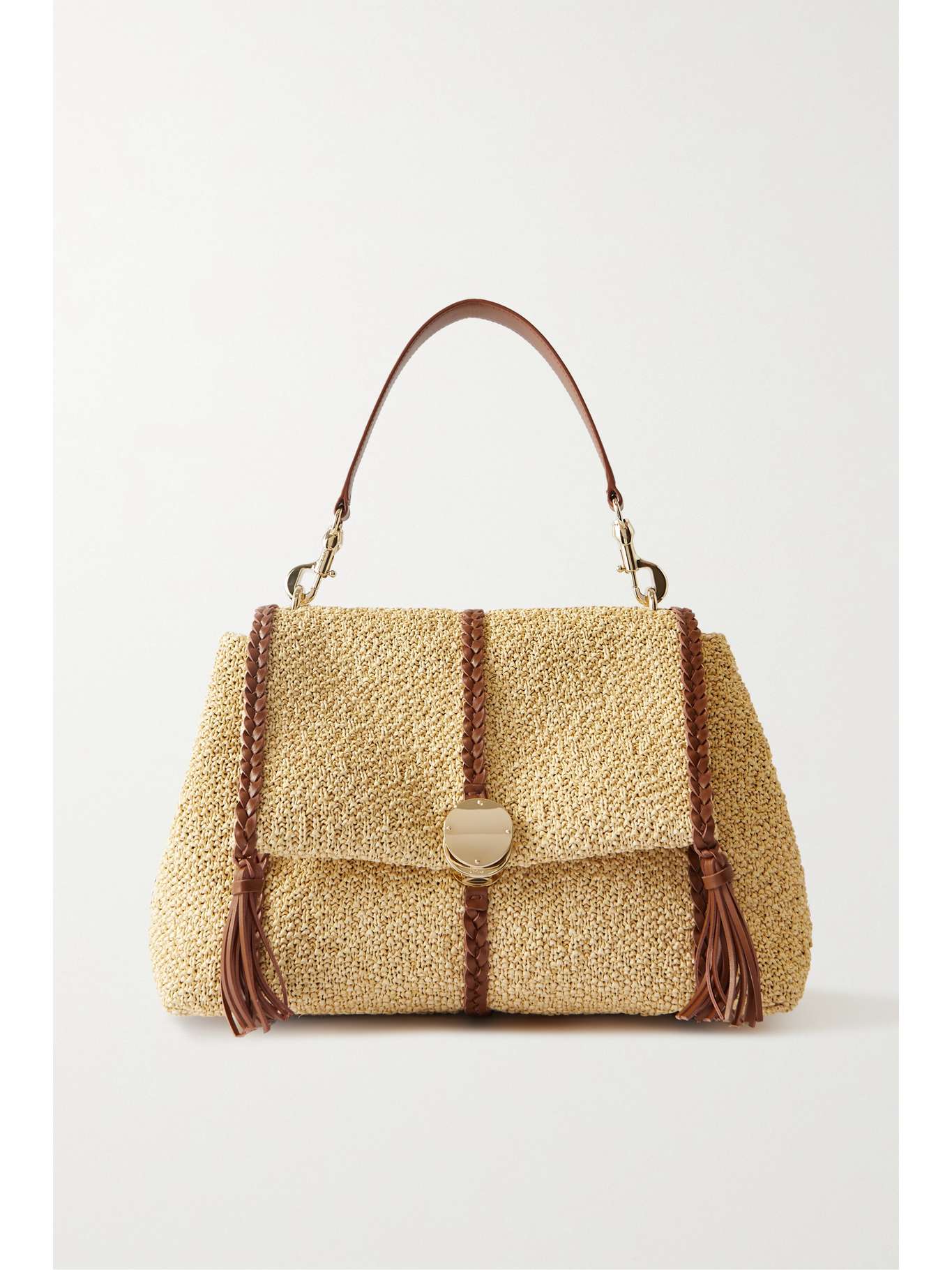CHLOÉ Penelope medium braided leather-trimmed raffia tote | NET-A-PORTER