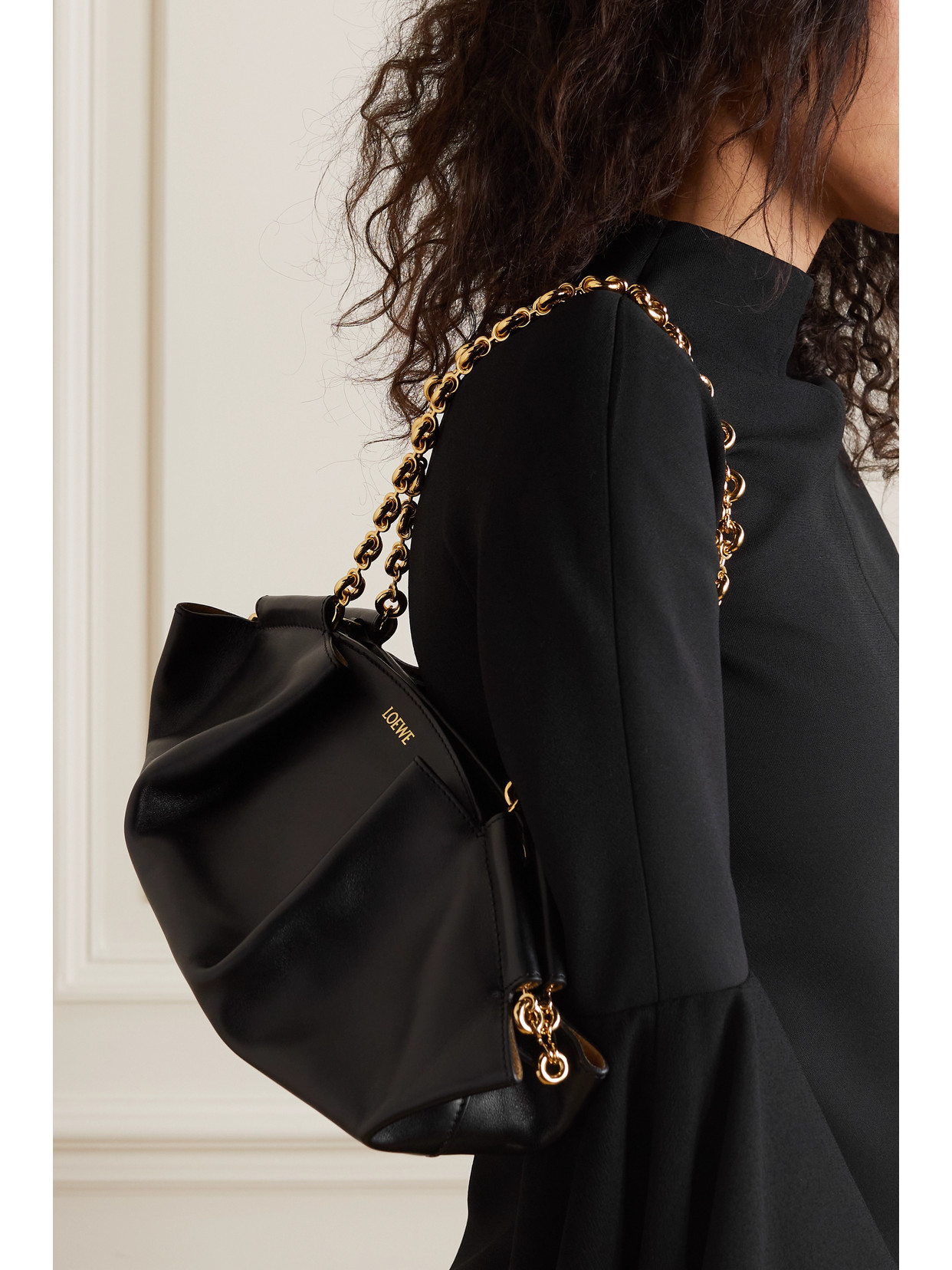 Loewe Paseo Small Leather Chain Shoulder Bag In Black | ModeSens