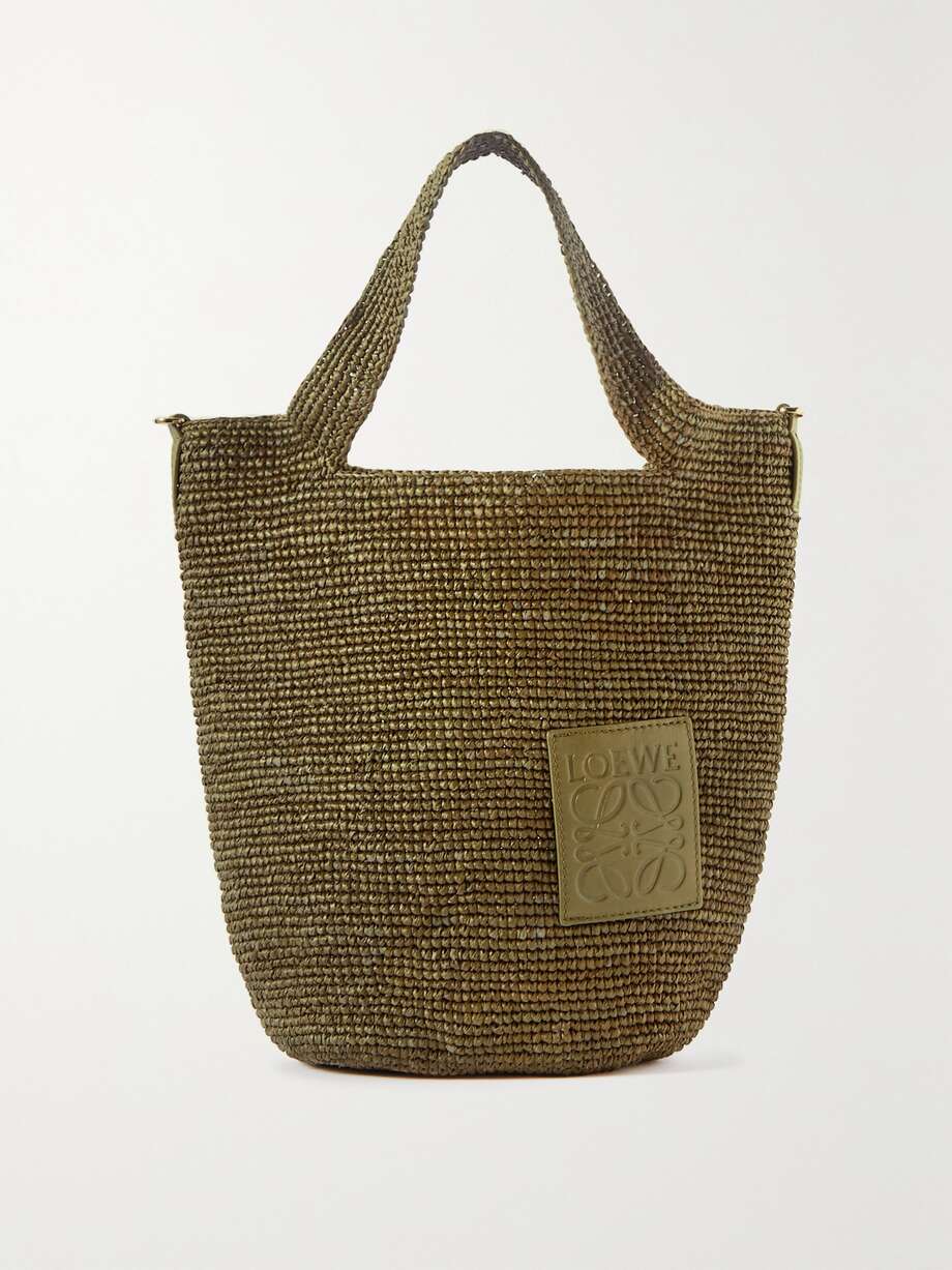 LOEWE + Paula's Ibiza Slit leather-trimmed woven raffia tote | NET-A-PORTER