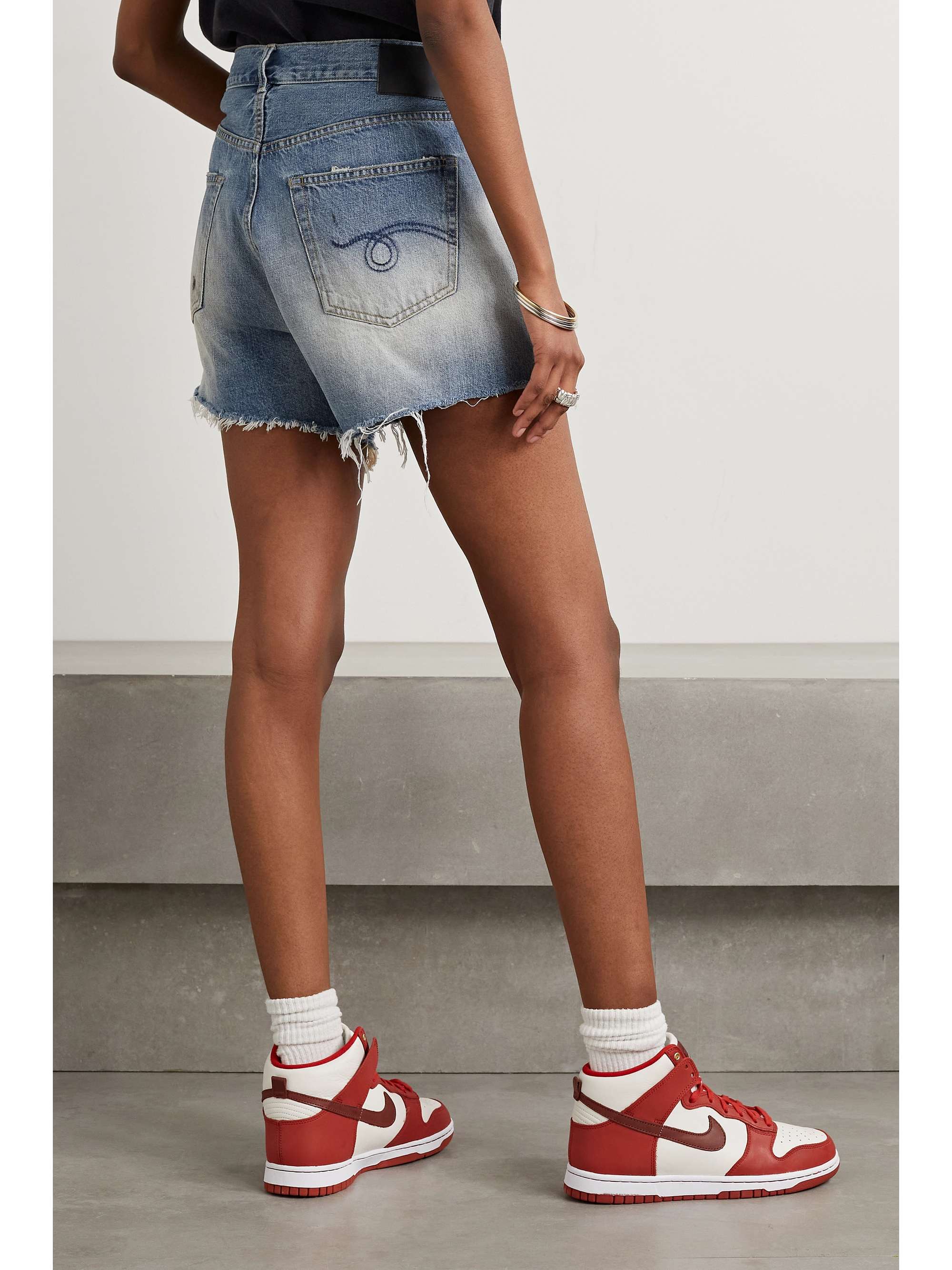 R13 Crossover asymmetric distressed denim shorts | NET-A-PORTER