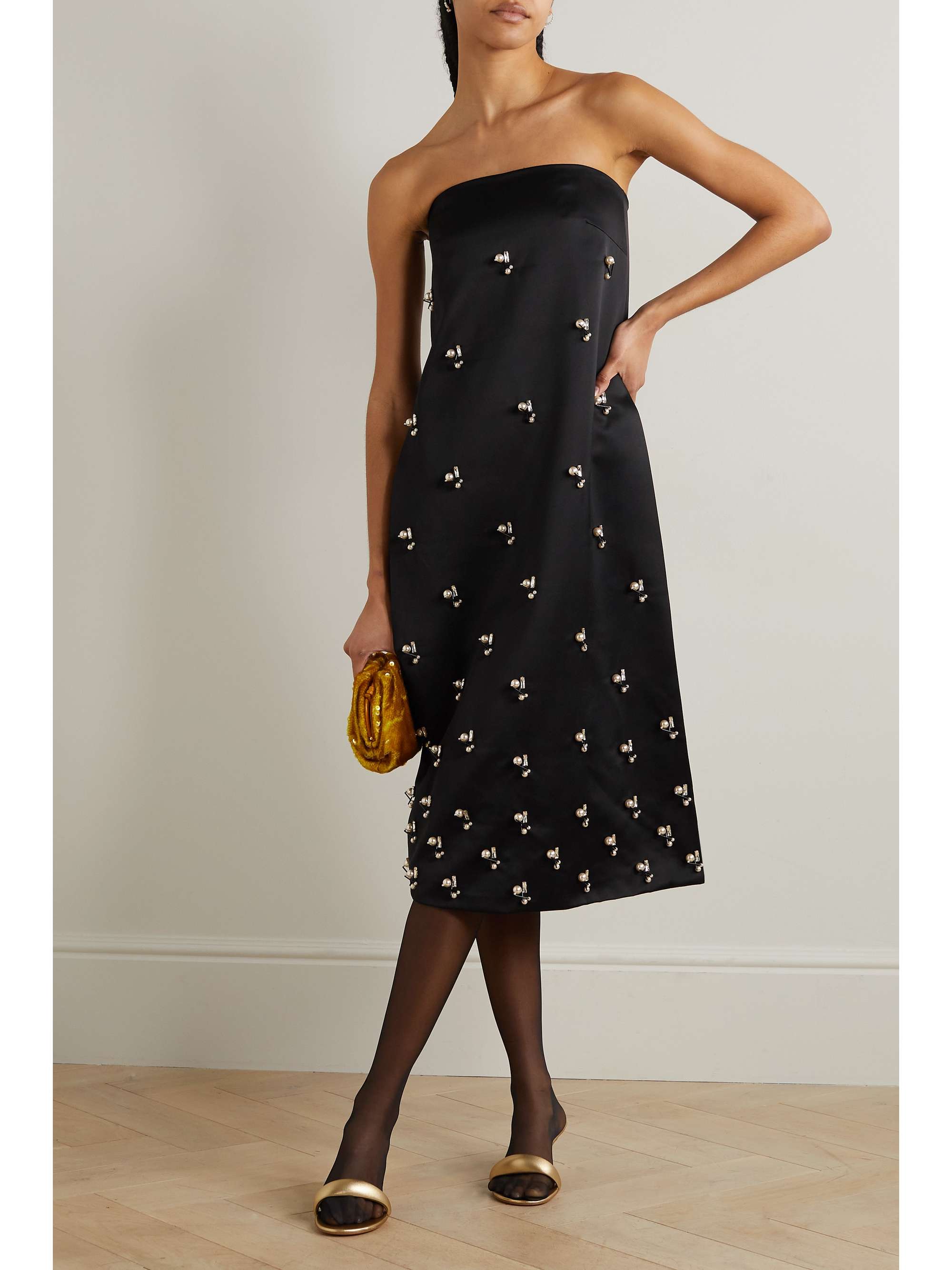 Emilia Wickstead Doppio Strapless Embellished Duchesse Satin Midi Dress