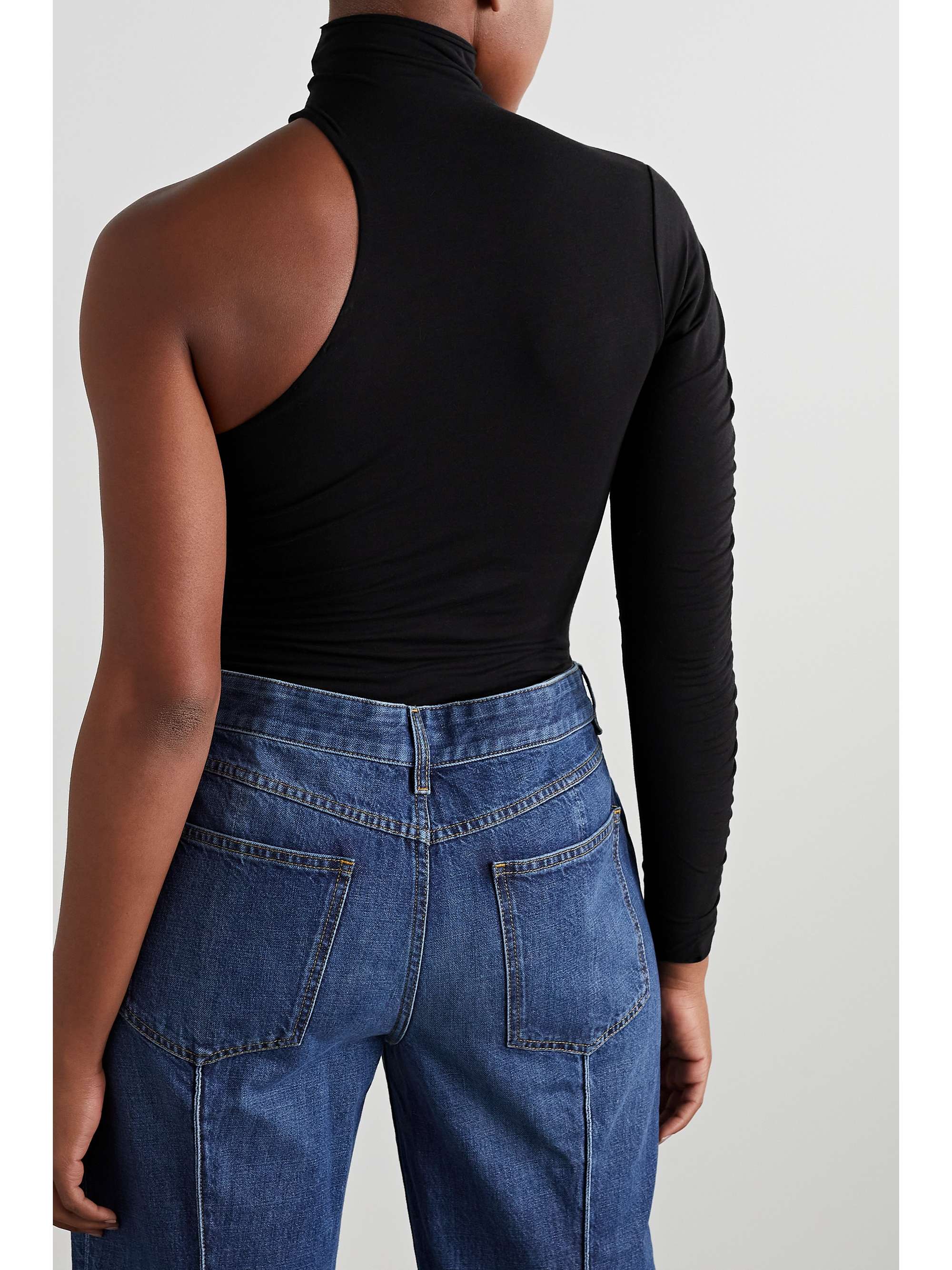 Skin Atlas One Sleeve Stretch Organic Pima Cotton Jersey Turtleneck