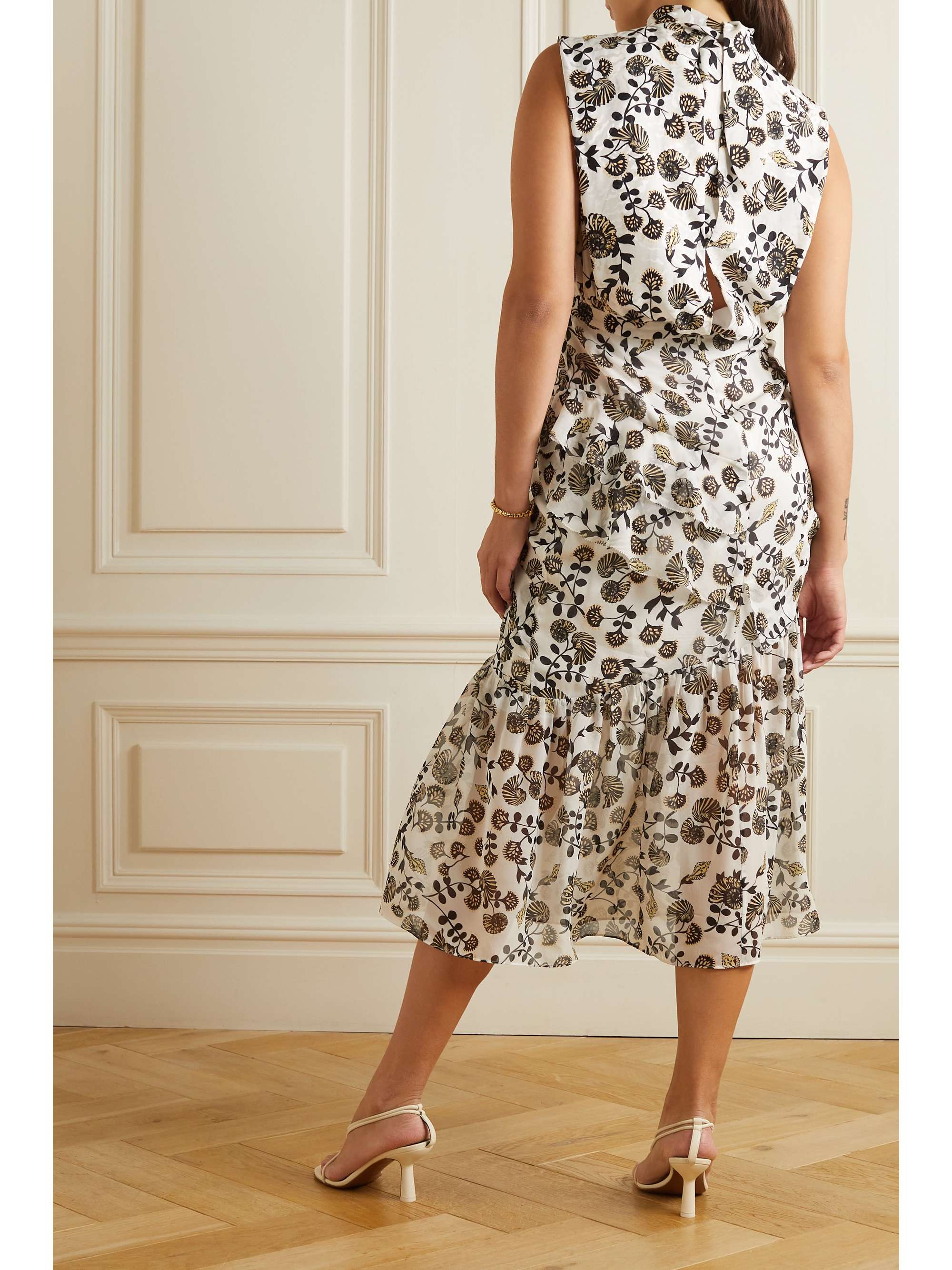 Saloni Fleur Ruffled Floral Print Silk Chiffon Midi Dress Net A Porter