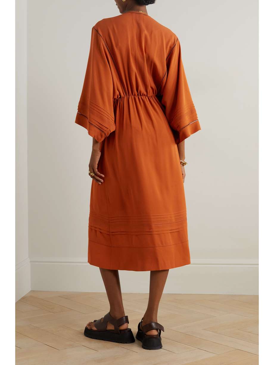 LORO PIANA Henrietta embroidered silk crepe de chine midi dress | NET-A ...