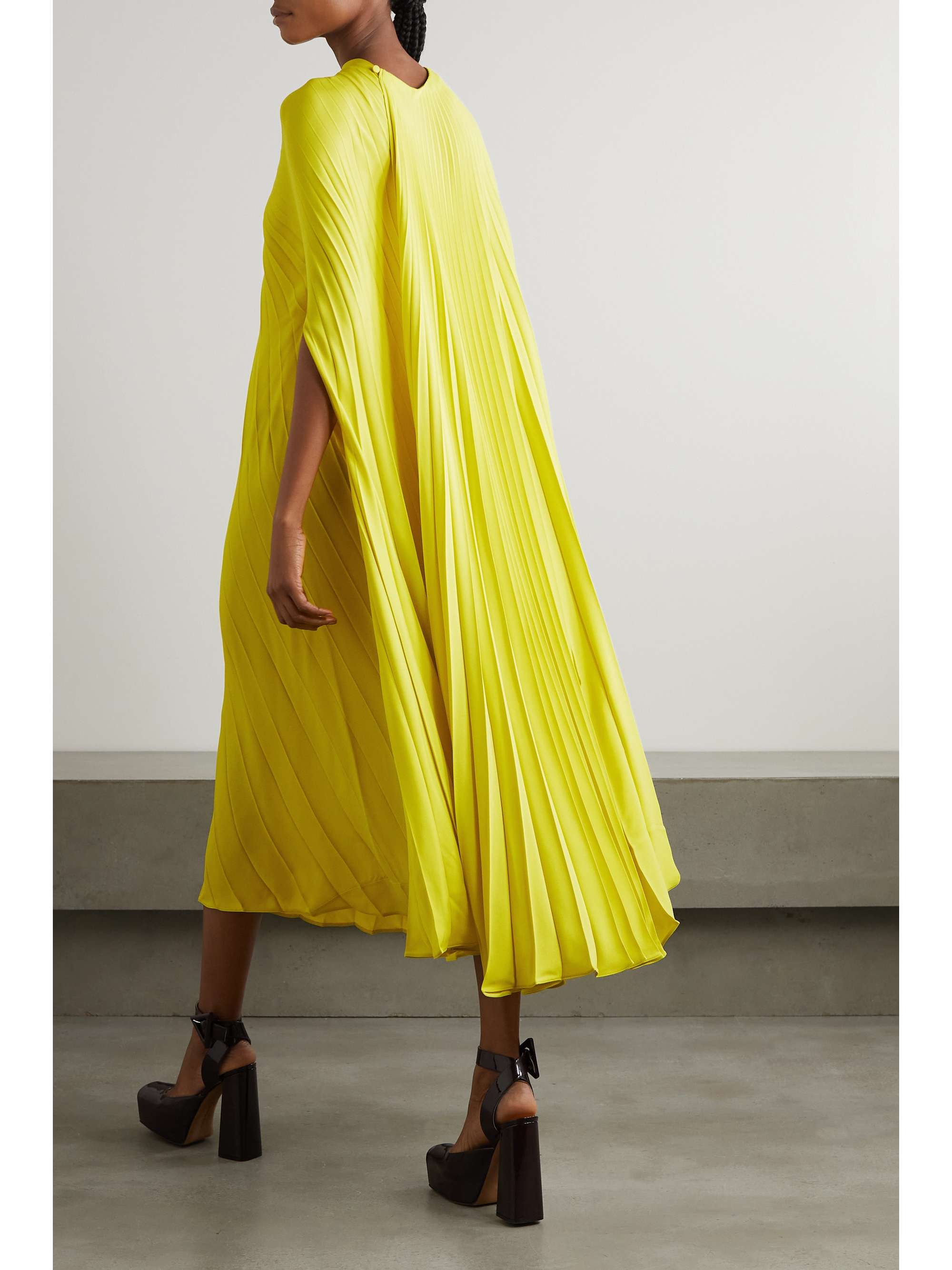Valentino Garavani Cape Effect Pleated Silk Crepe De Chine Midi Dress
