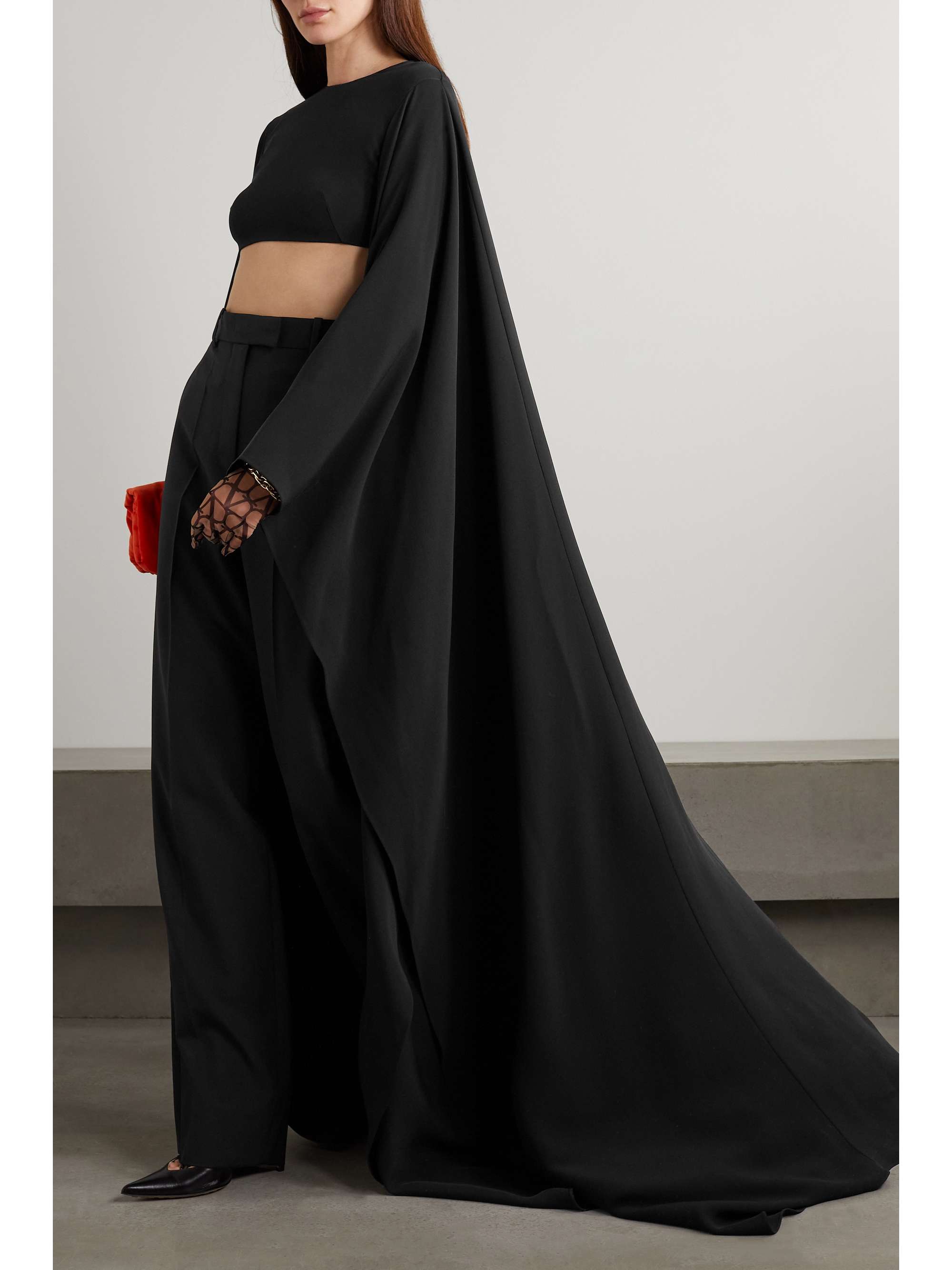 VALENTINO GARAVANI Cape-effect cropped silk top | NET-A-PORTER