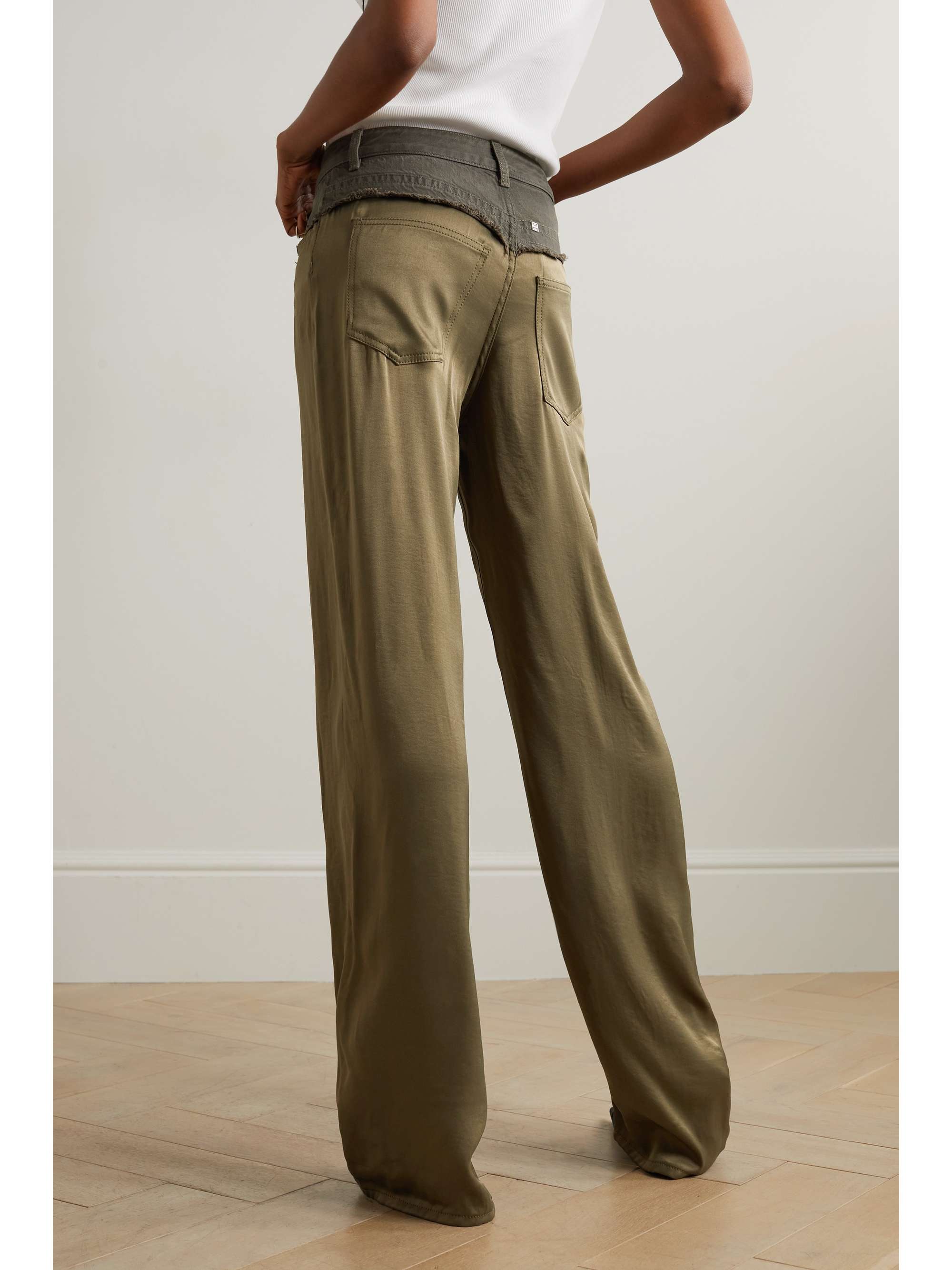 GIVENCHY Distressed denim and satin straight-leg pants | NET-A-PORTER