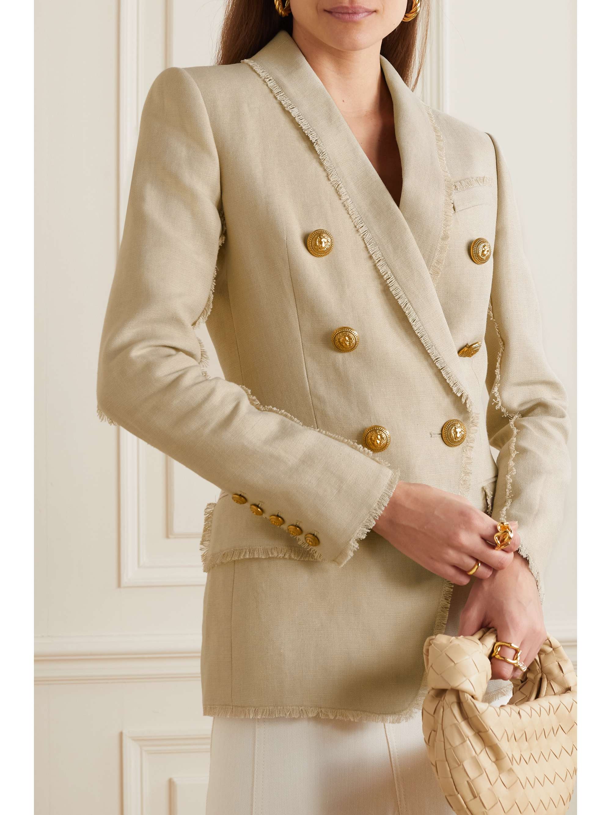 BALMAIN Double-breasted linen and hemp-blend blazer | NET-A-PORTER