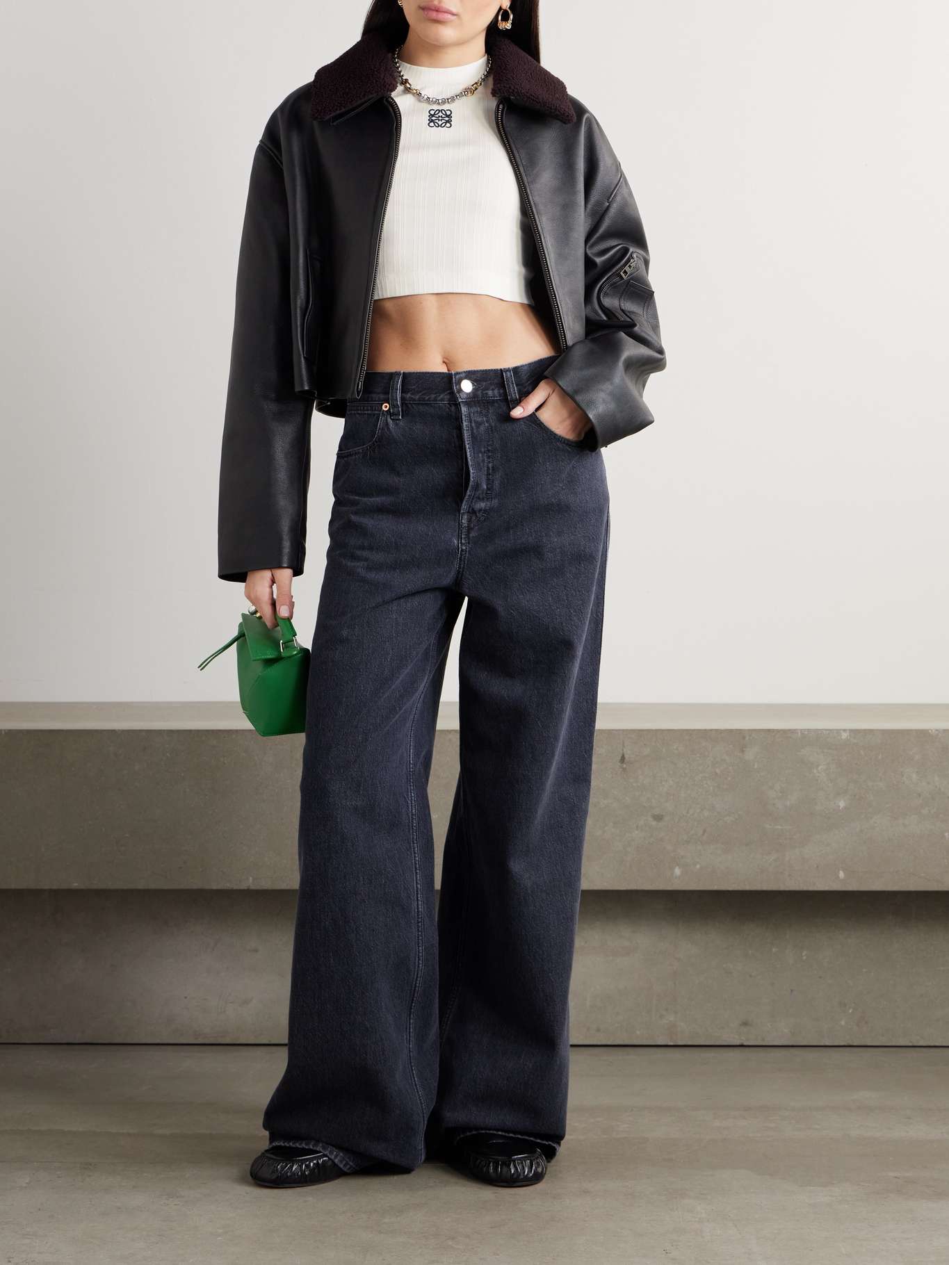 LOEWE Anagram cropped embroidered ribbed cotton T-shirt | NET-A-PORTER