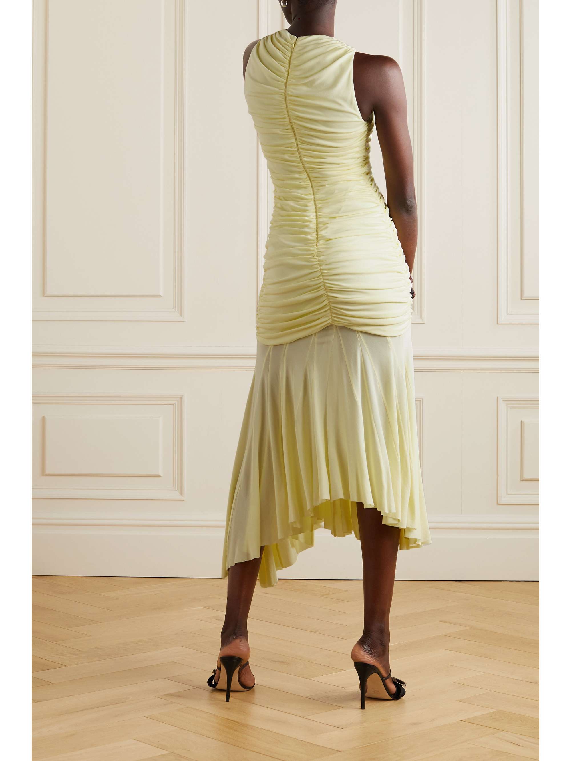 LOEWE Asymmetric gathered crepe midi dress | NET-A-PORTER