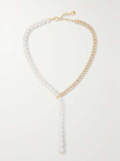 Gold Split 18-karat gold, diamond and pearl necklace | SHAY | NET-A-PORTER