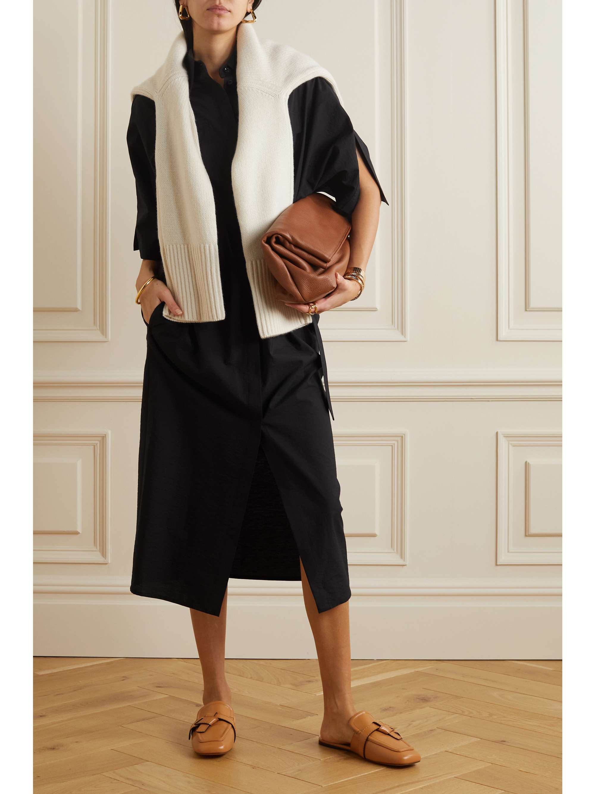 Brunello Cucinelli Belted Cotton Blend Poplin Midi Shirt Dress Net A