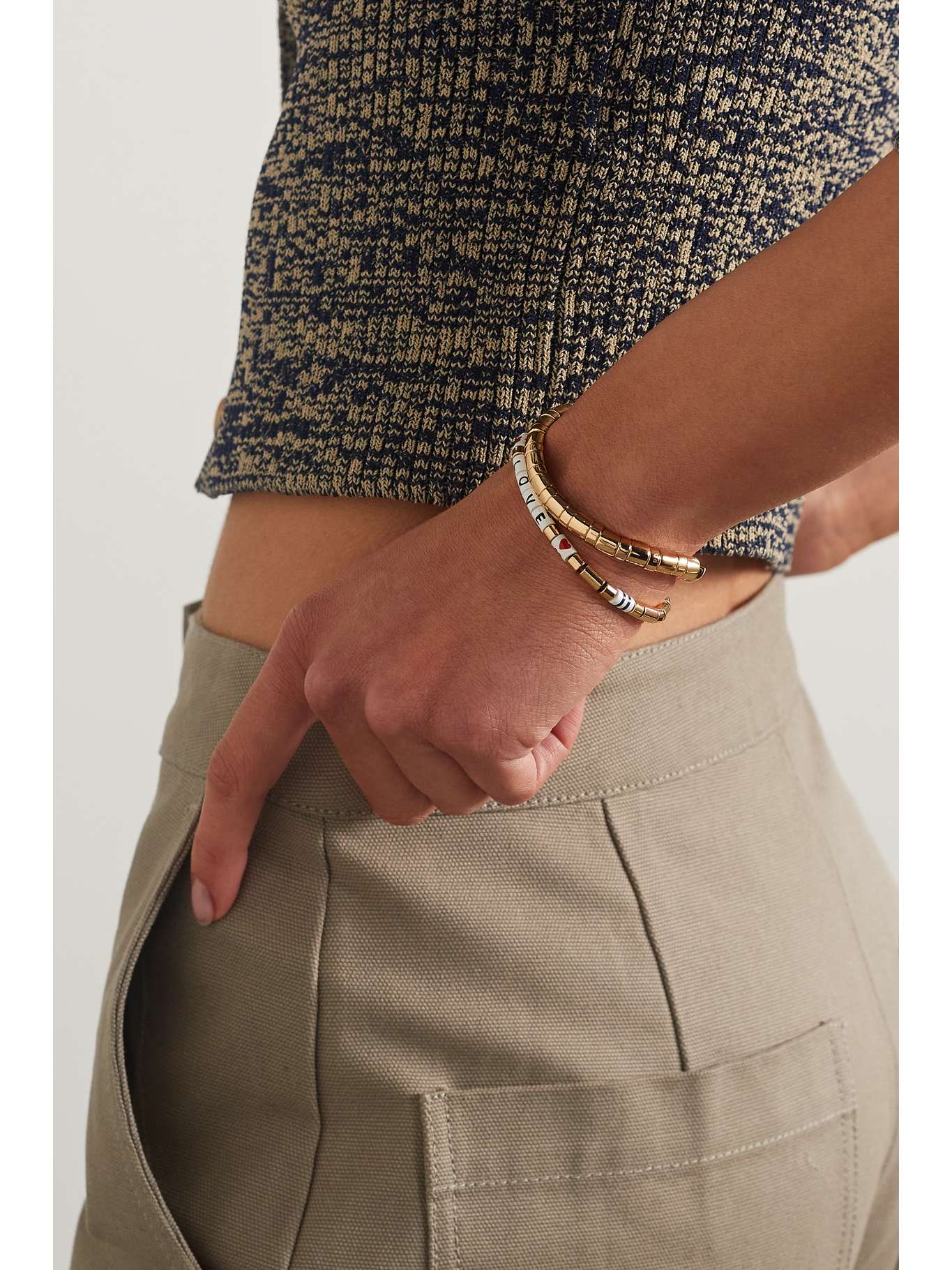 ROXANNE ASSOULIN Love set of two gold-tone, enamel and cotton bracelets ...