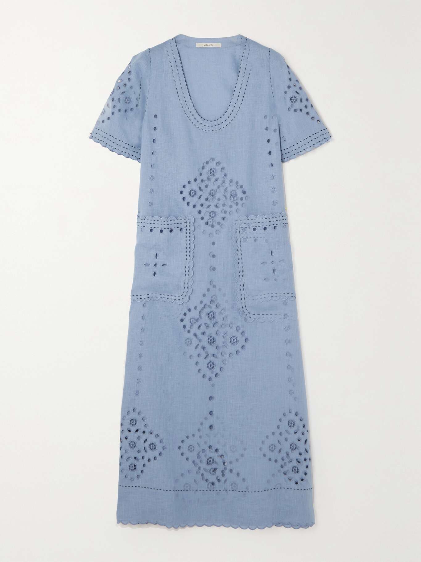 Blue Marianne embroidered broderie anglaise linen midi dress | VITA KIN ...