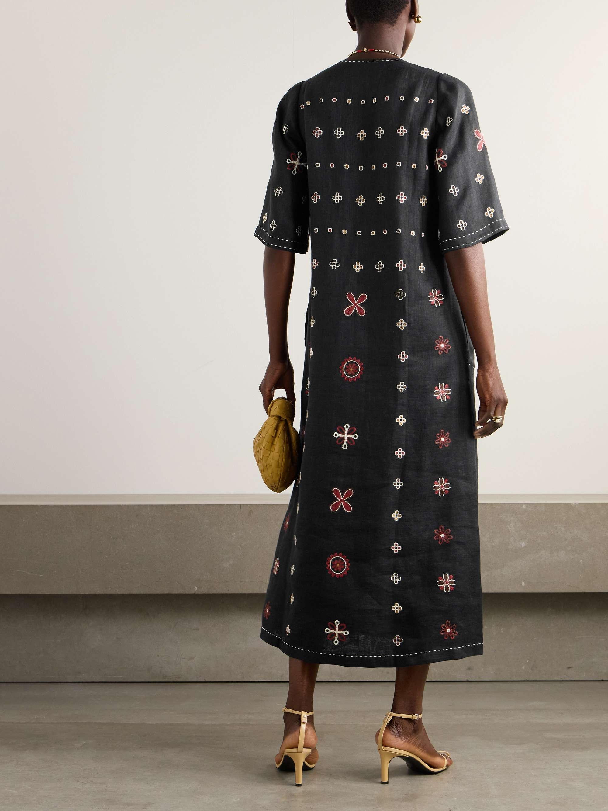 VITA KIN Venezia embroidered linen midi dress | NET-A-PORTER