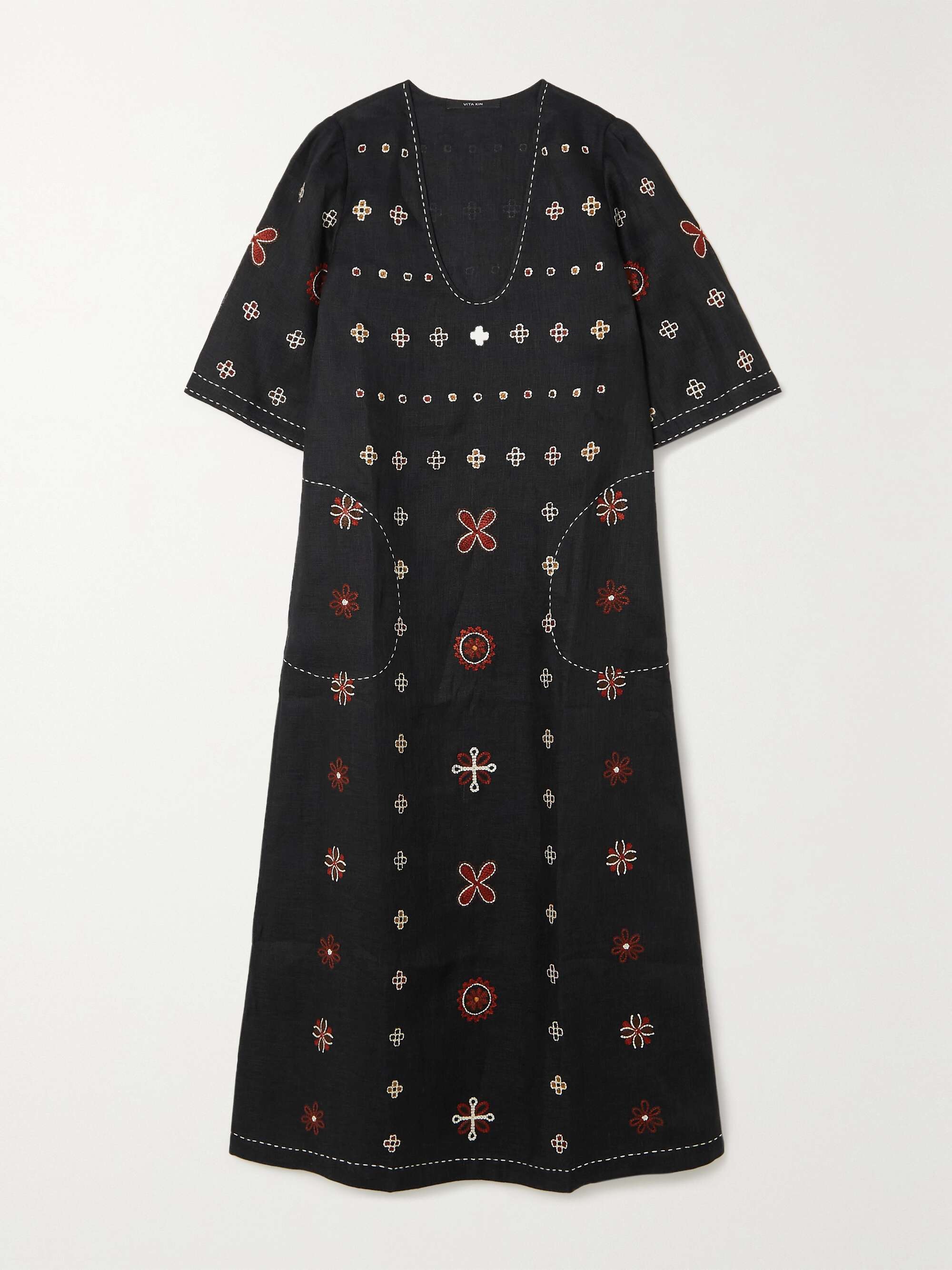 VITA KIN Venezia embroidered linen midi dress | NET-A-PORTER