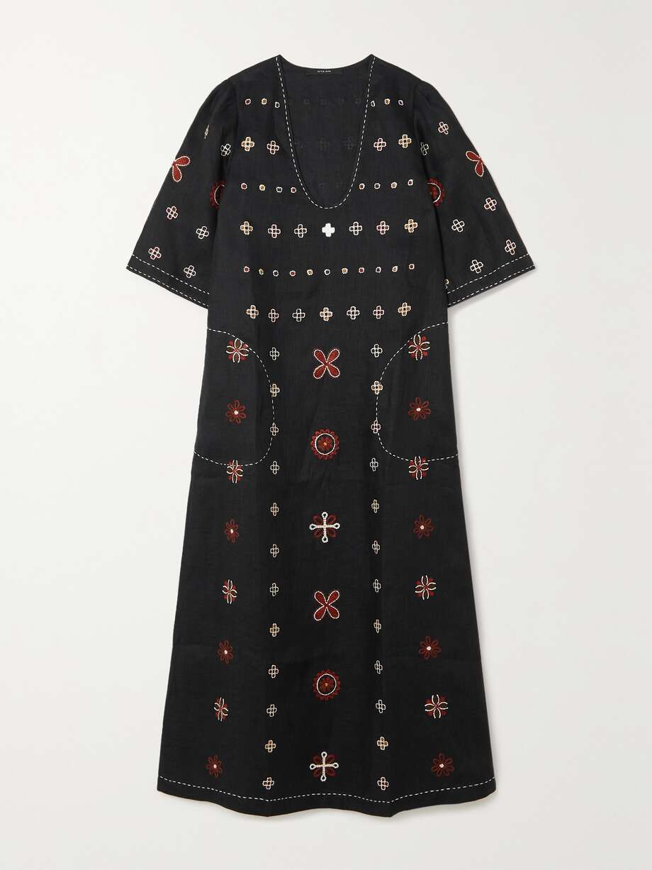 VITA KIN Venezia embroidered linen midi dress | NET-A-PORTER