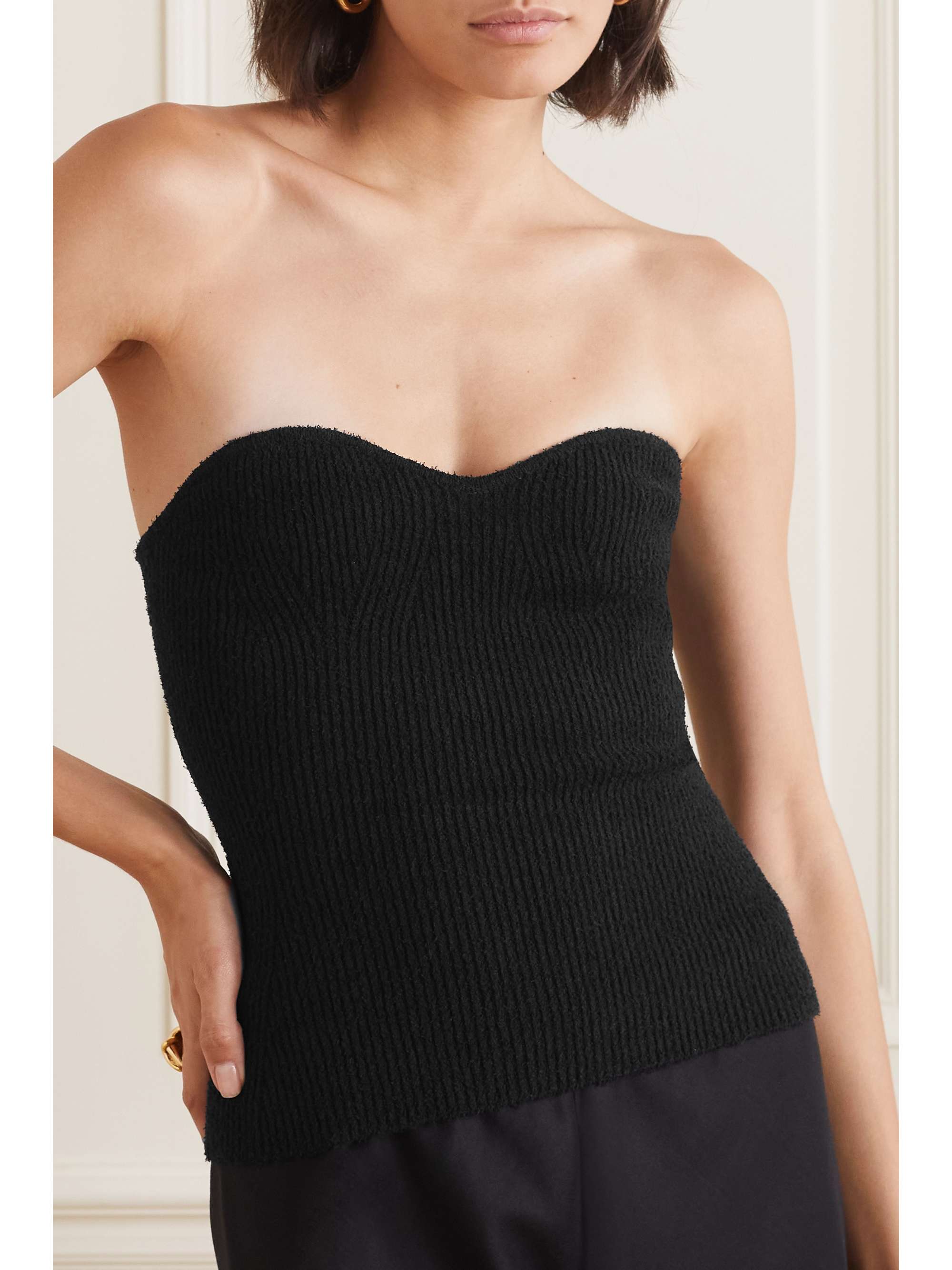 WARDROBE.NYC Strapless ribbed stretch cotton-blend bustier top | NET-A ...