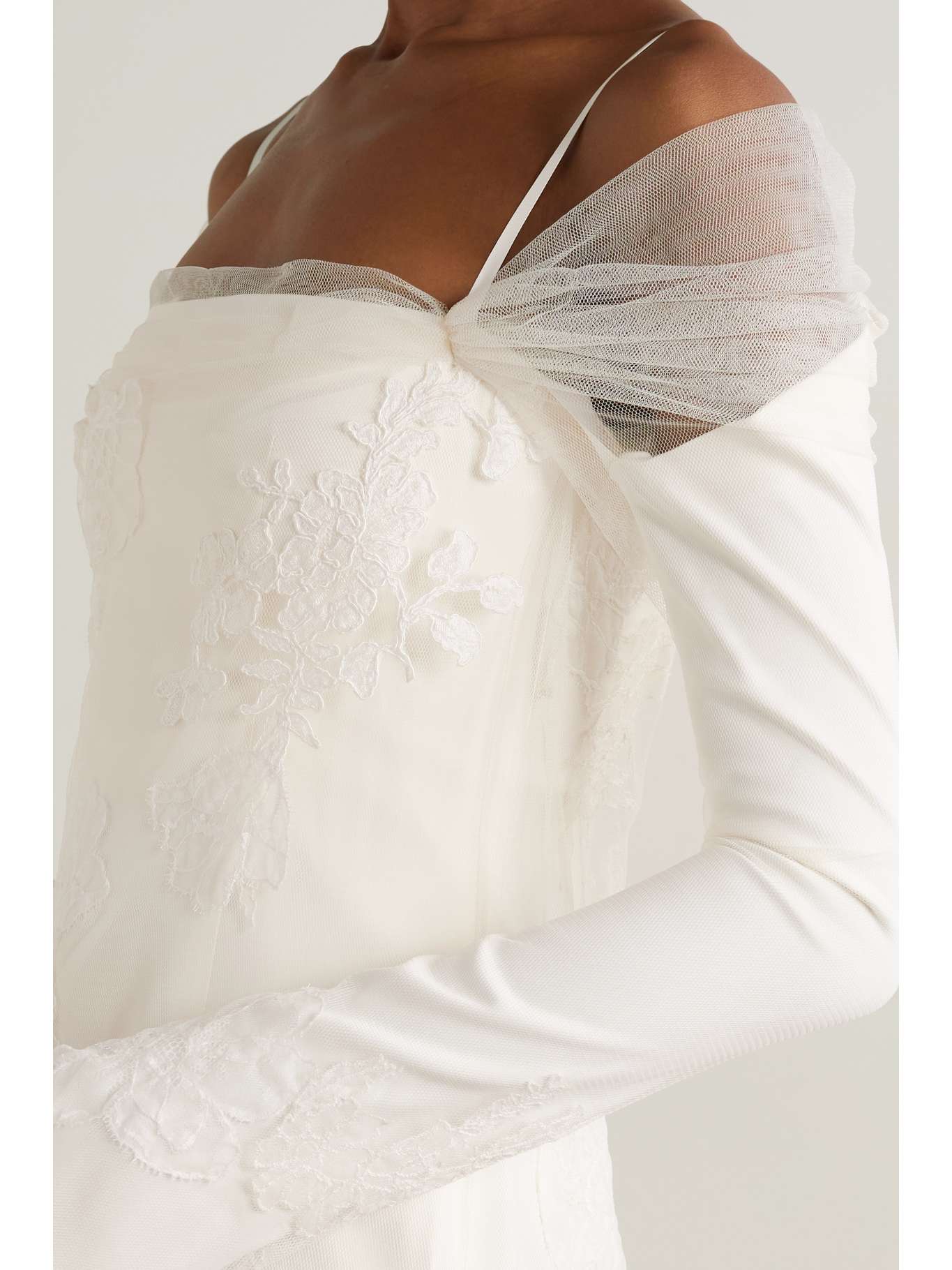 DANIELLE FRANKEL Lucy cold-shoulder lace-trimmed tulle and cady mini ...
