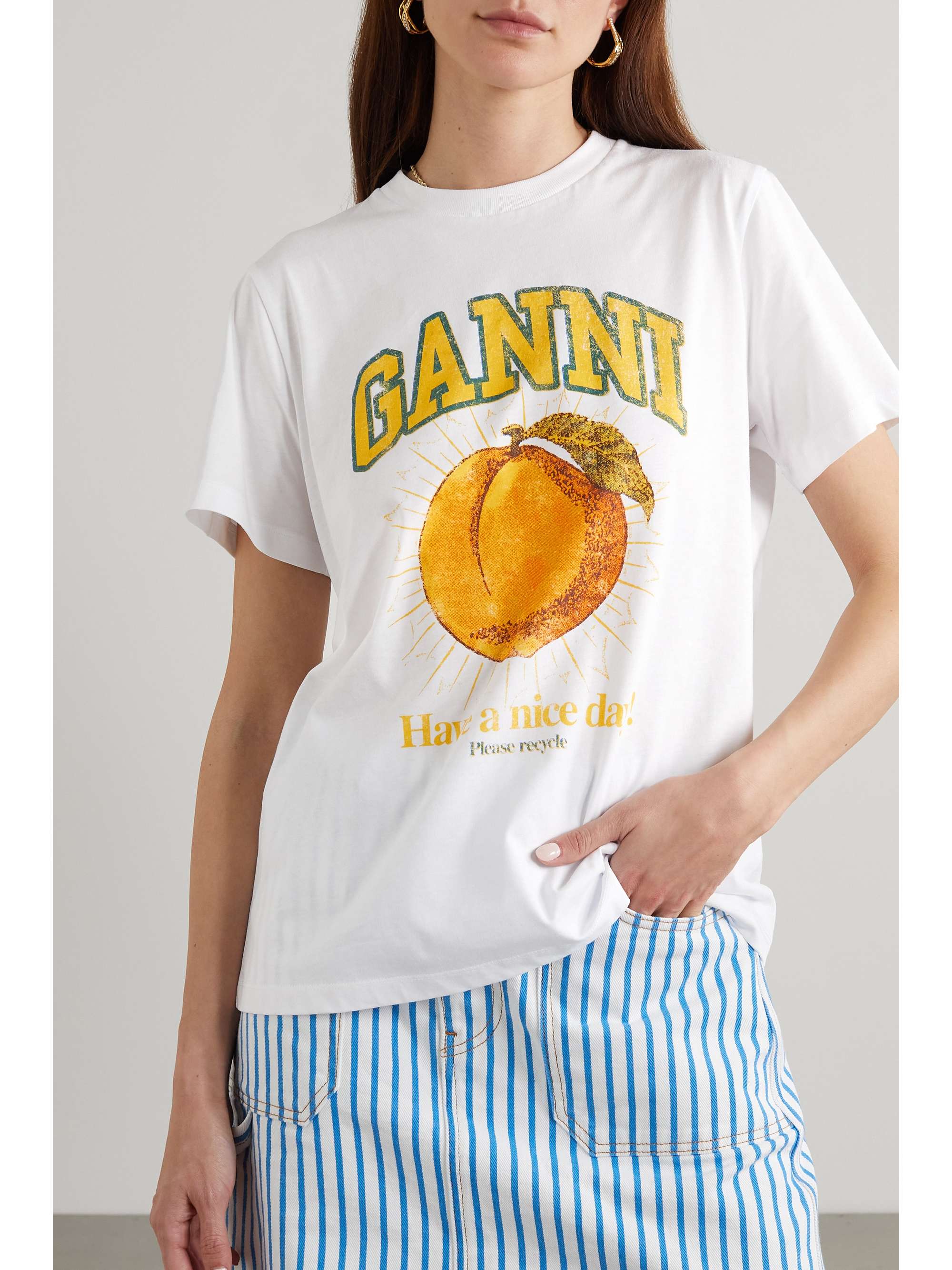 GANNI Printed organic cotton-jersey T-shirt | NET-A-PORTER