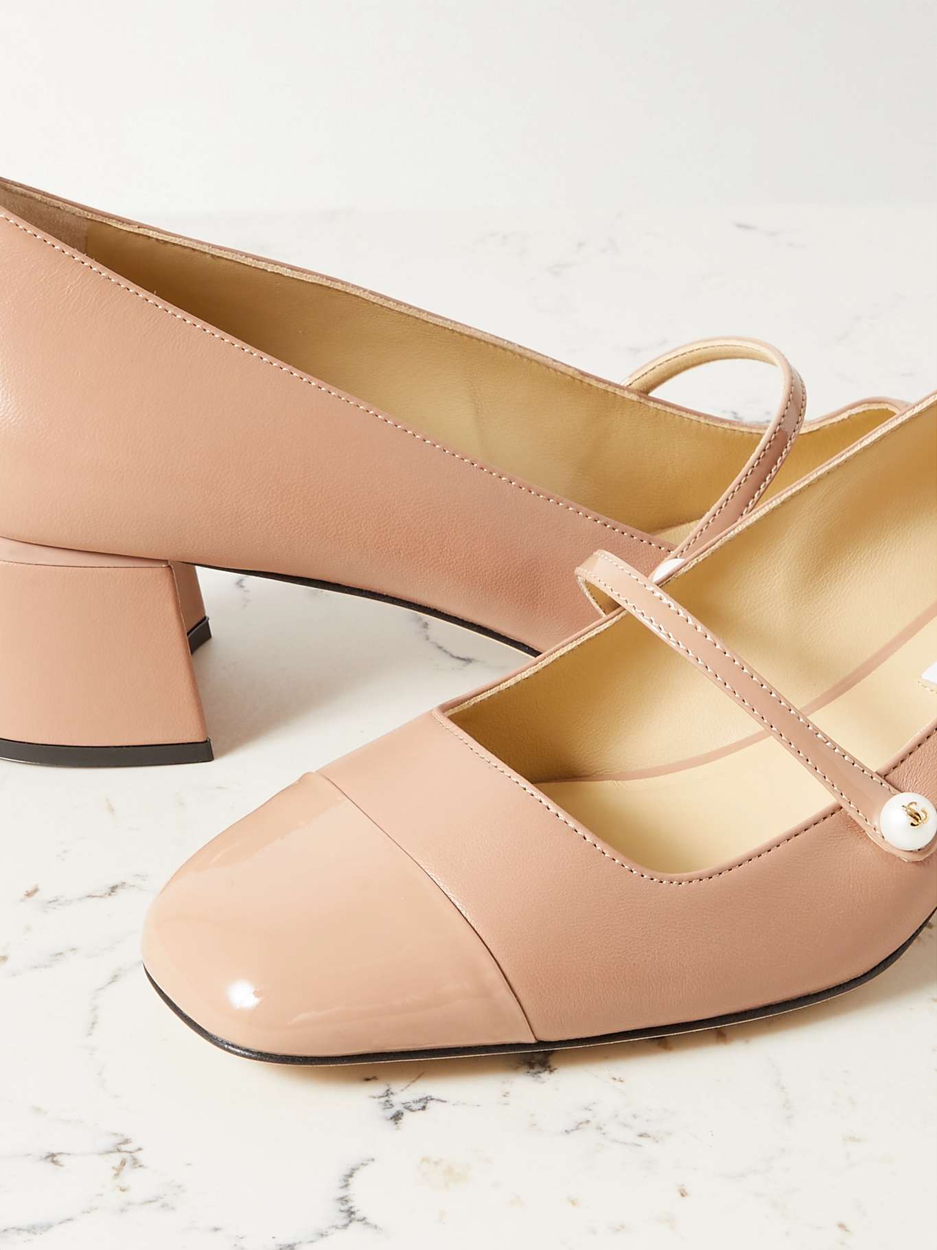 JIMMY CHOO Elisa 45 embellished patent-trimmed leather Mary Jane pumps ...