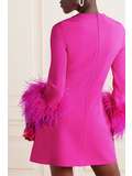 SAFIYAA Rena feather-trimmed stretch-crepe mini dress | NET-A-PORTER