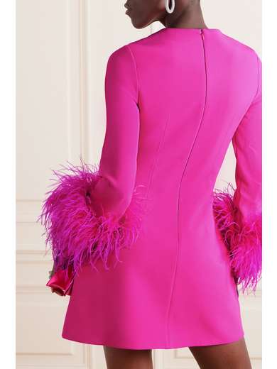 SAFIYAA Rena feather-trimmed stretch-crepe mini dress | NET-A-PORTER
