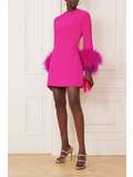 SAFIYAA Rena feather-trimmed stretch-crepe mini dress | NET-A-PORTER