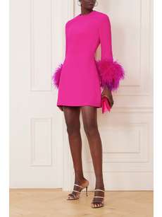 SAFIYAA Rena feather-trimmed stretch-crepe mini dress | NET-A-PORTER