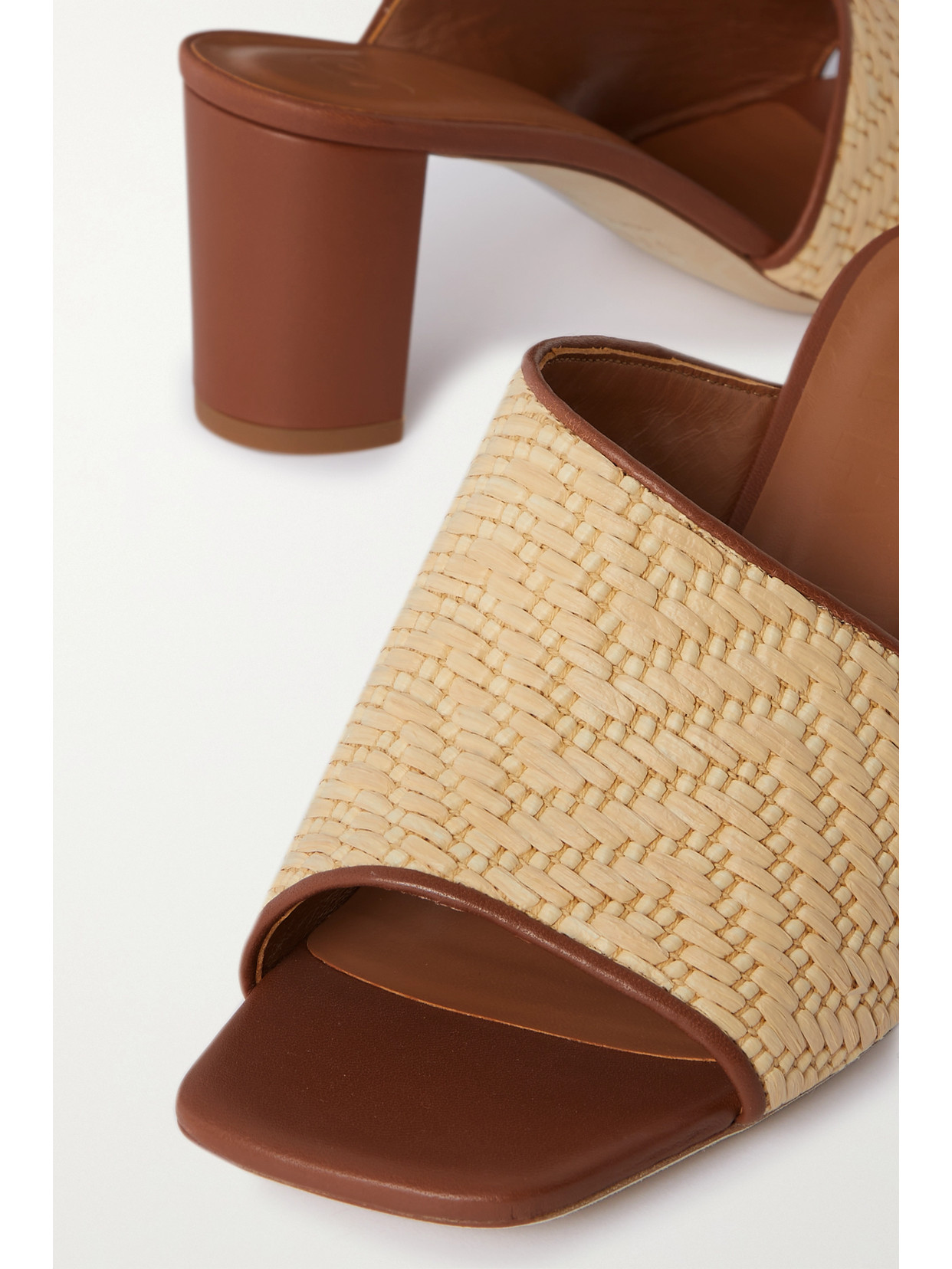 Staud Nevil Leather-trimmed Raffia Mules In Natural | ModeSens