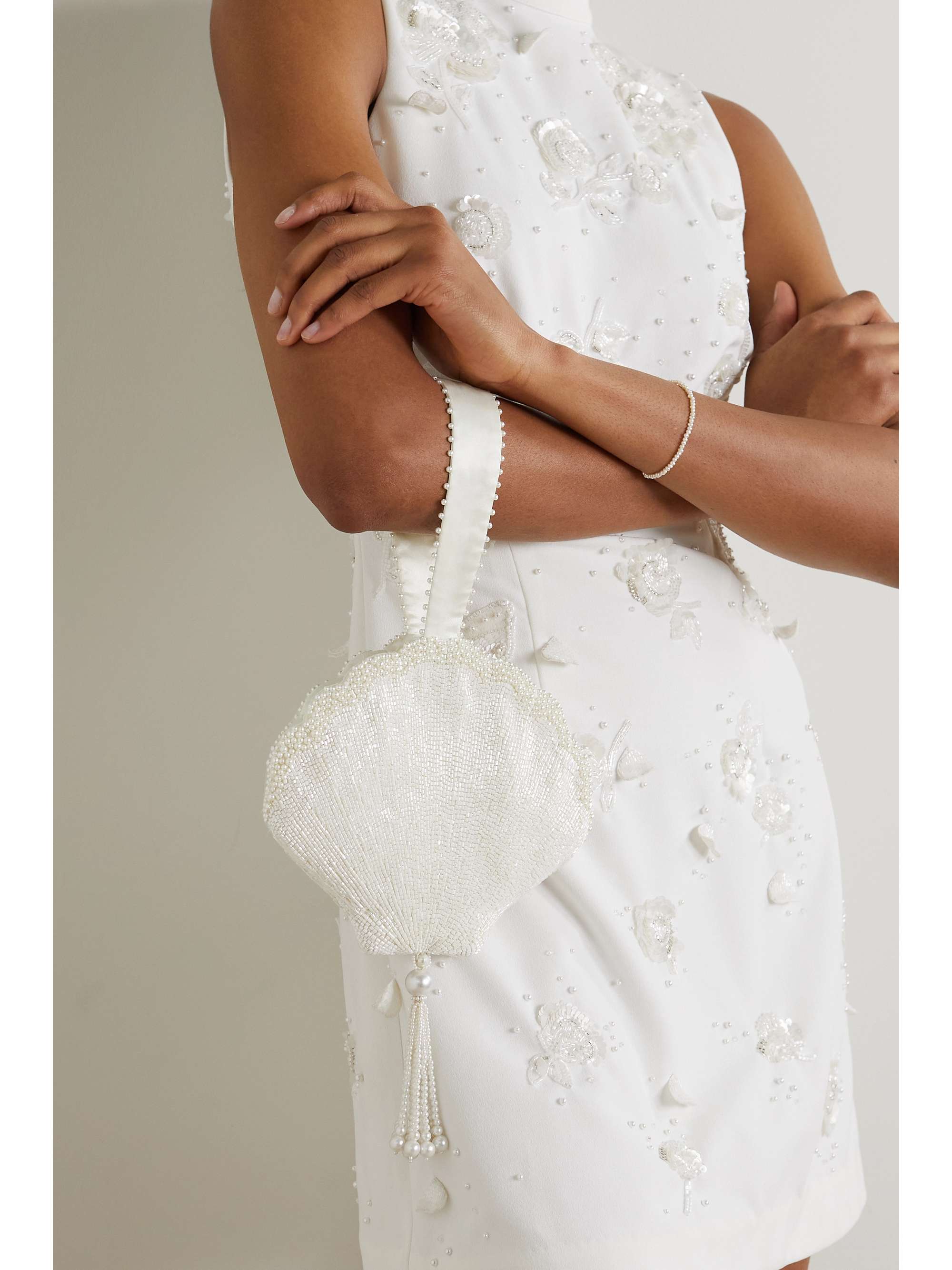 CLIO PEPPIATT Seashell embellished satin pouch | NET-A-PORTER