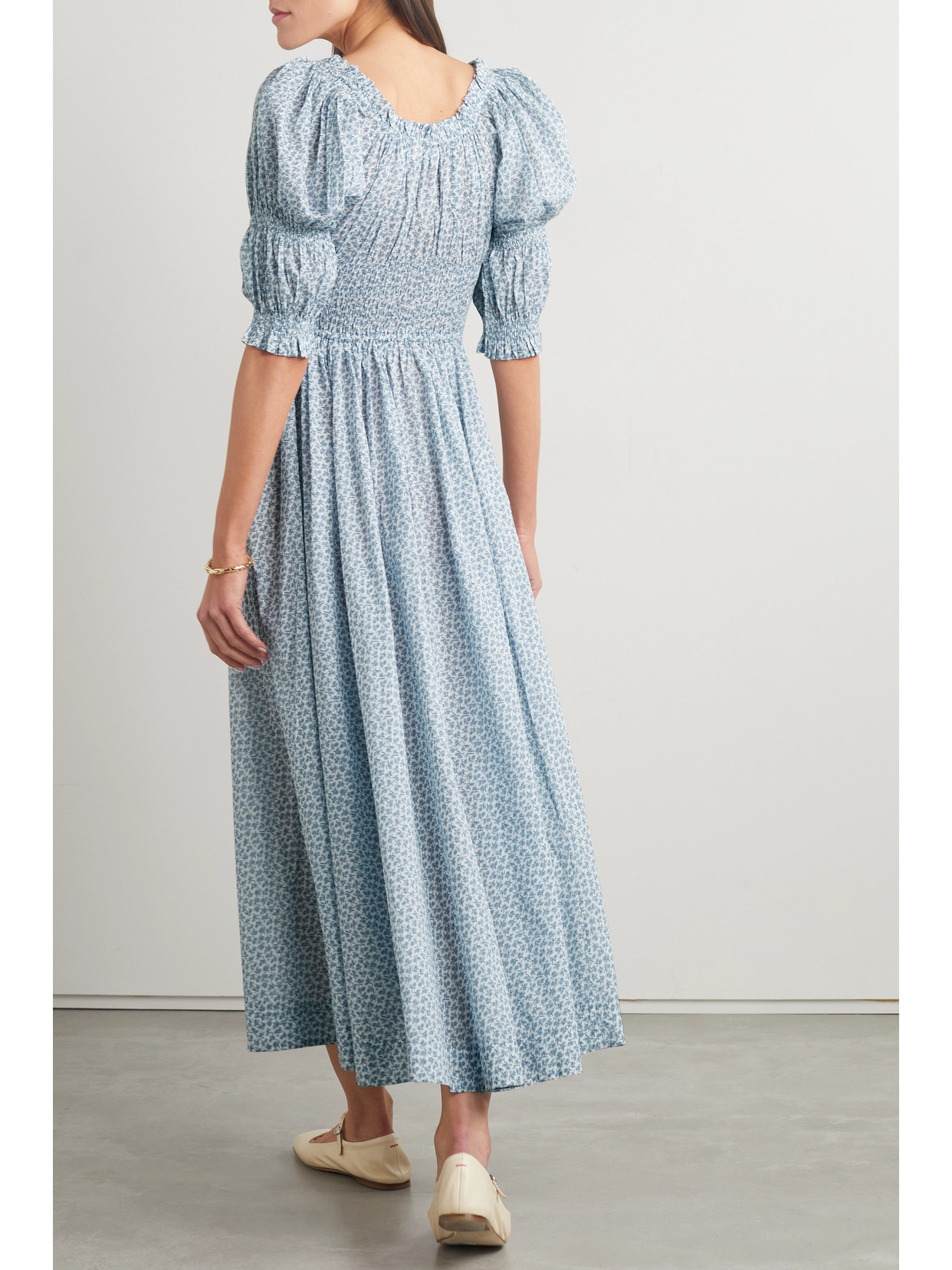 Doen Ischia Shirred Floral-print Organic Cotton-voile Maxi Dress In ...