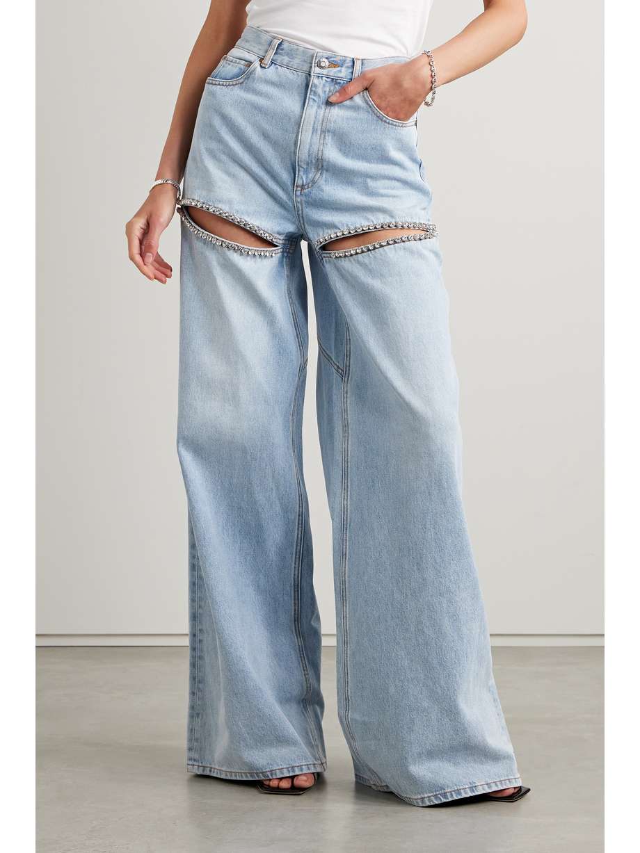 AREA Crystal-embellished cutout high-rise wide-leg jeans | NET-A-PORTER