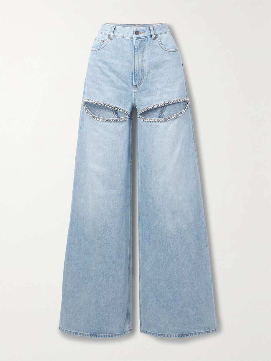 AREA Crystal-embellished cutout high-rise wide-leg jeans | NET-A-PORTER